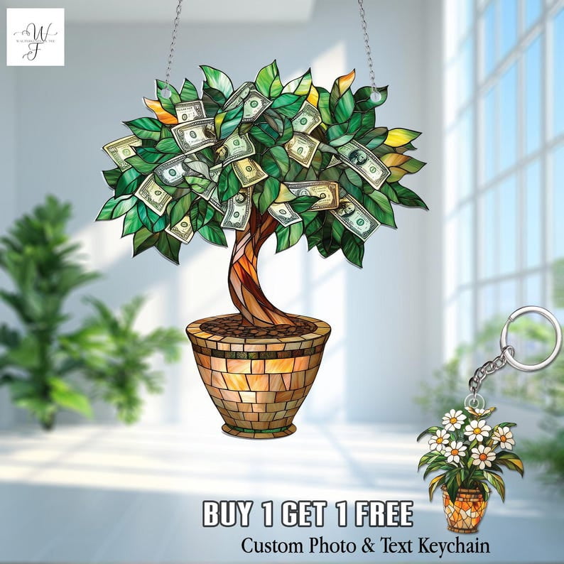 Stunning Acrylic Window Hanging - Money Tree with Dollar Bills ...