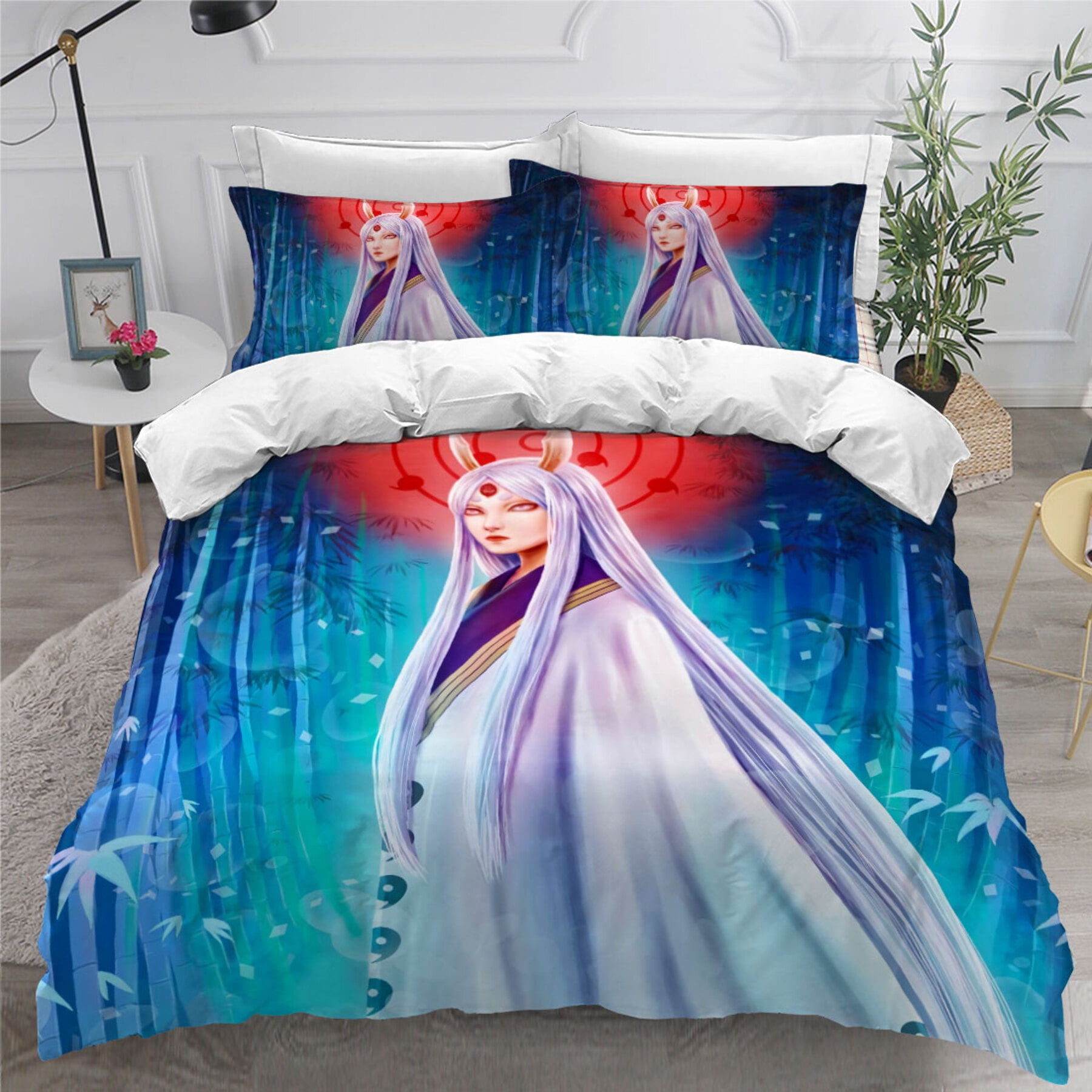 Stunning Anime Character Bedding Set Silver-Haired Woman in Forest ...