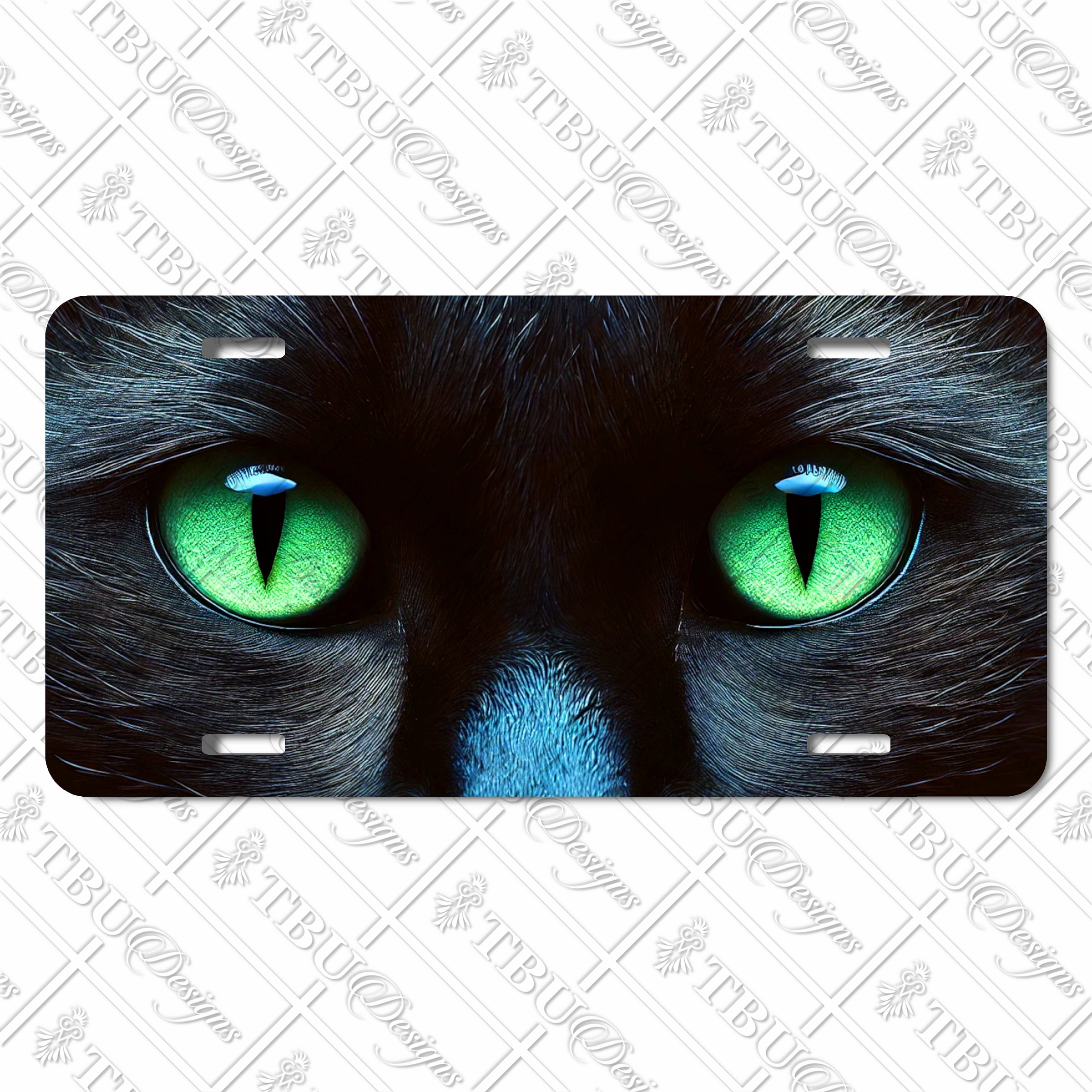 Stunning Black Cat Eyes Aluminum License Plate – Vibrant Green Eyes ...