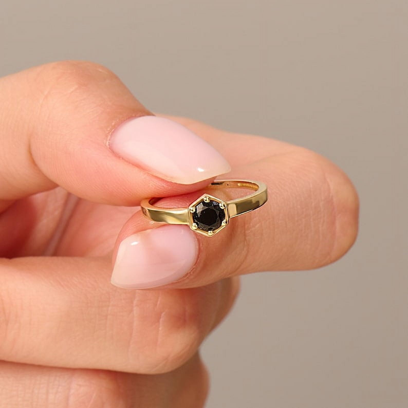 Stunning Black Engagement Ring, 14k Solid Gold Pinky Ring with Black ...