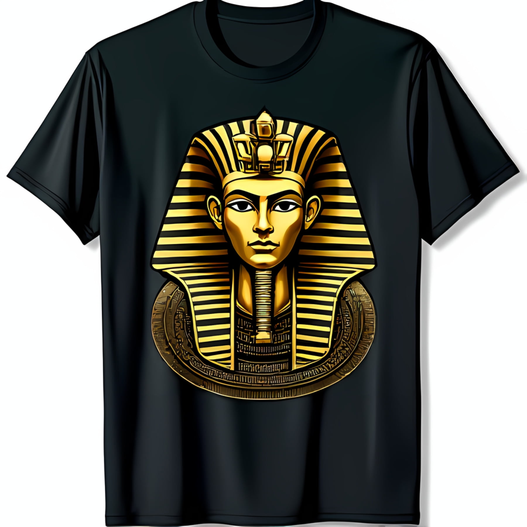 Stunning Black T-Shirt with Vibrant Gold Tutankhamun Mask Graphic ...