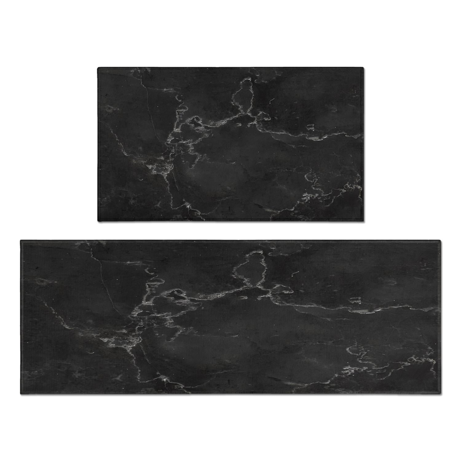 Stunning Black White Marble 2 Piece Kitchen Mat Set Non Skid,Absorbent ...