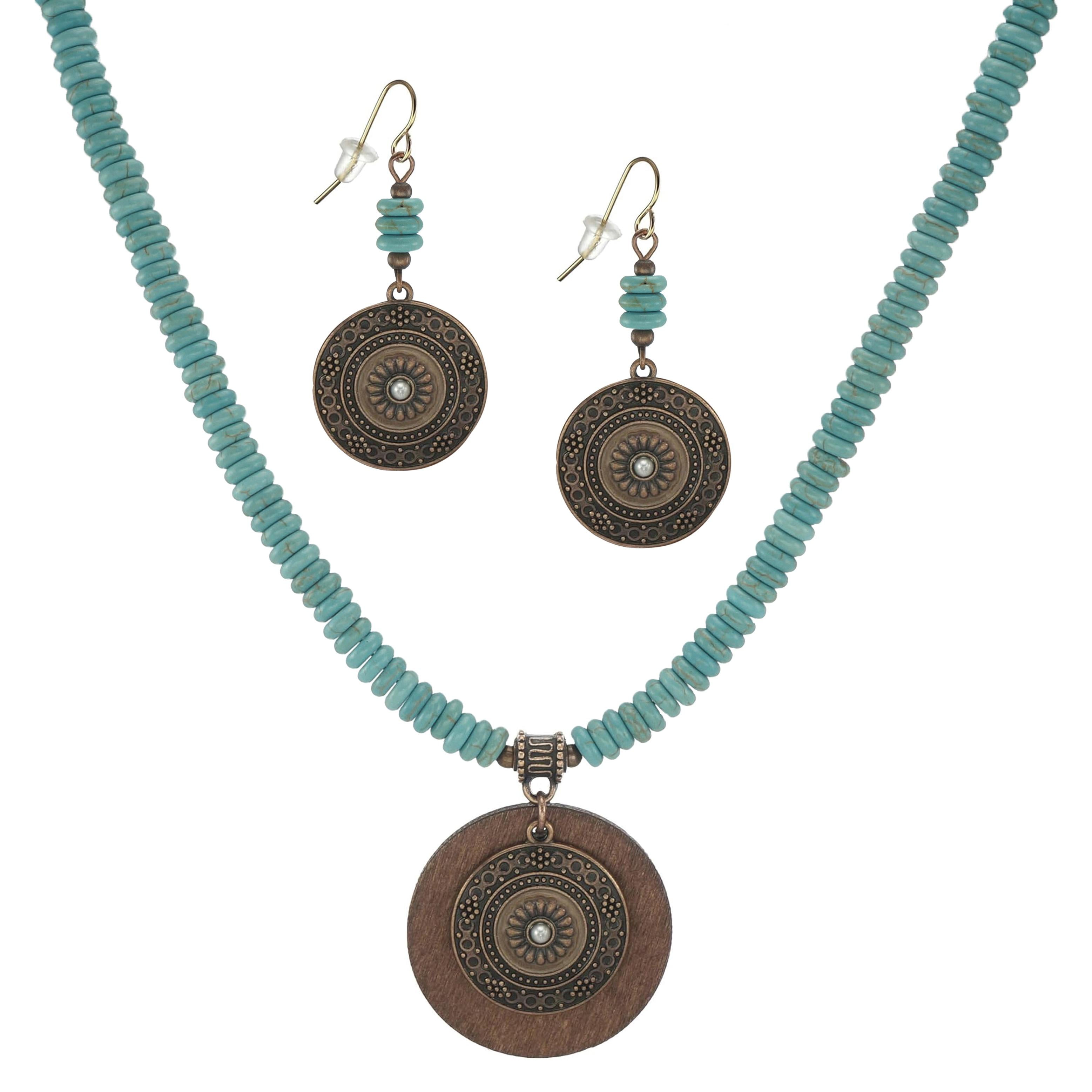 Stunning Boho Copper Medallion and Turquoise Necklace and Earring Set ...