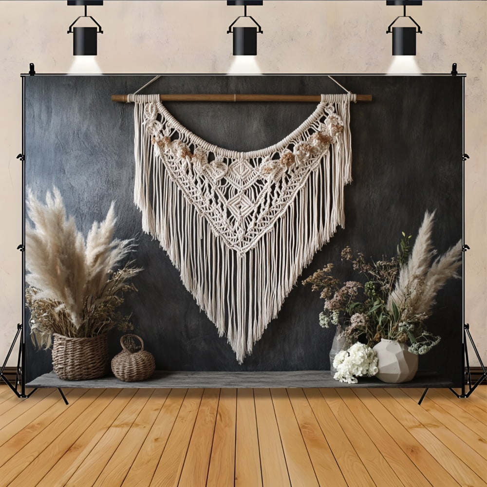 Stunning Boho Macrame Wall Backdrop with Tassels – Beige Polyester ...