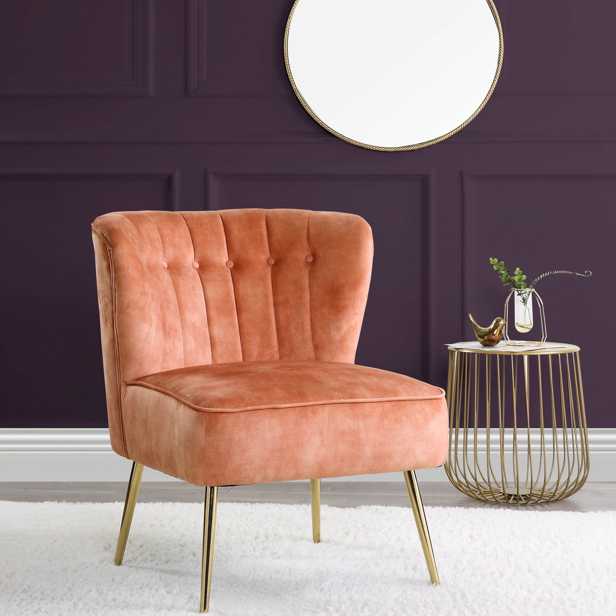 Stunning Burnt Orange Wingback Chair With Metal Base And Velvet ...