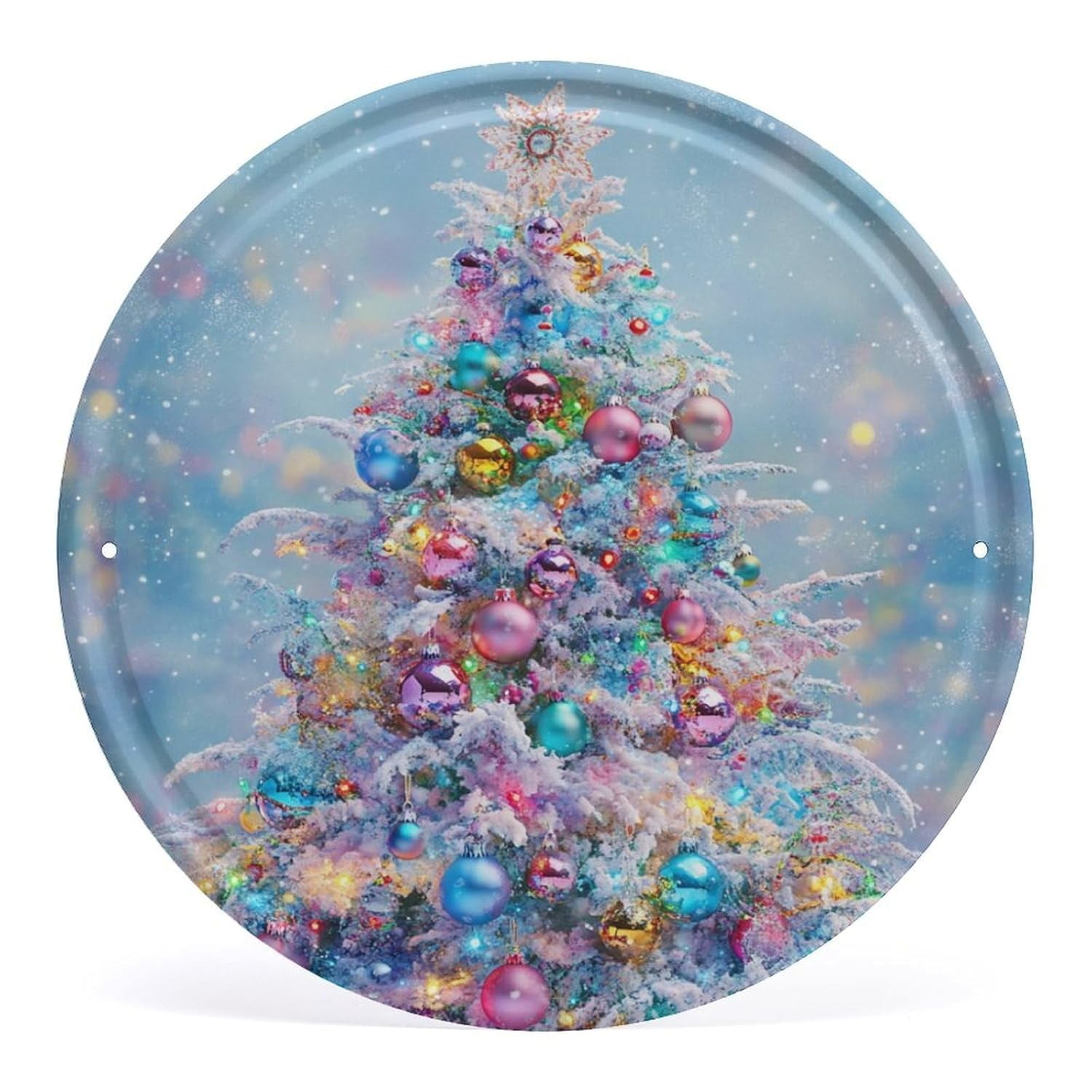 Stunning Christmas Tree with Snowflakes Round Aluminum Sign Snowflakes ...