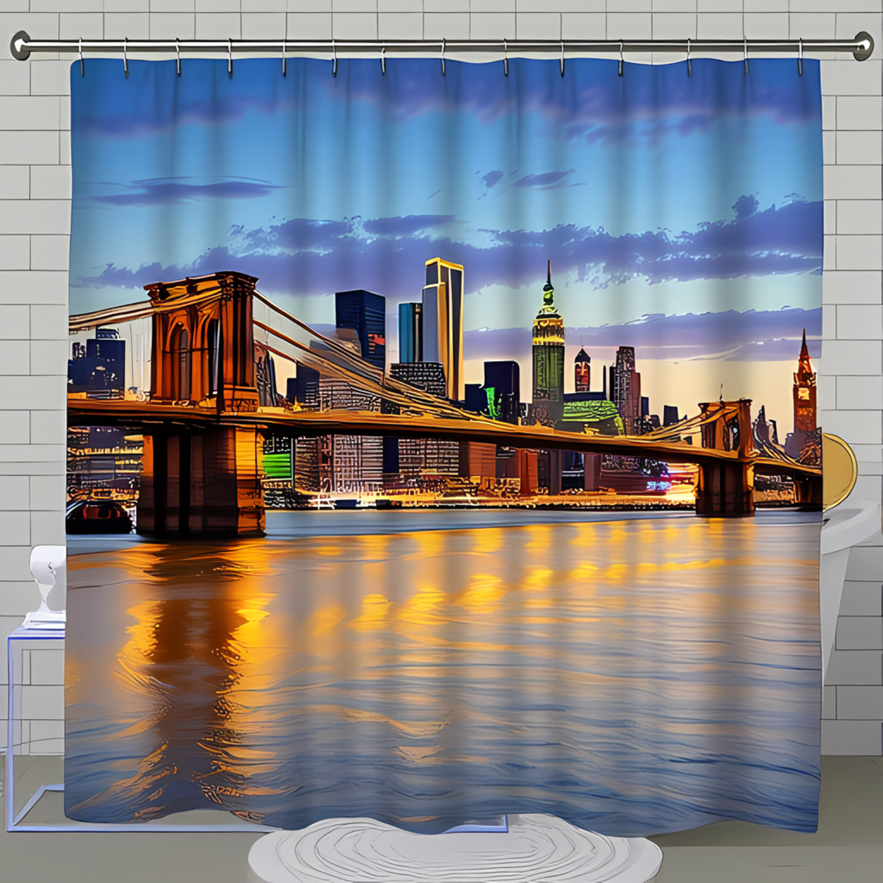 Stunning City Shower Curtain - Vibrant Dusk View with Illuminated ...