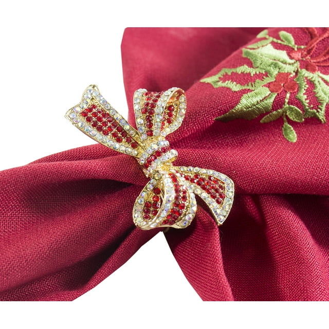 Stunning Crystal Bowknot Gold-Plated Napkin Rings Wedding Holiday Table ...