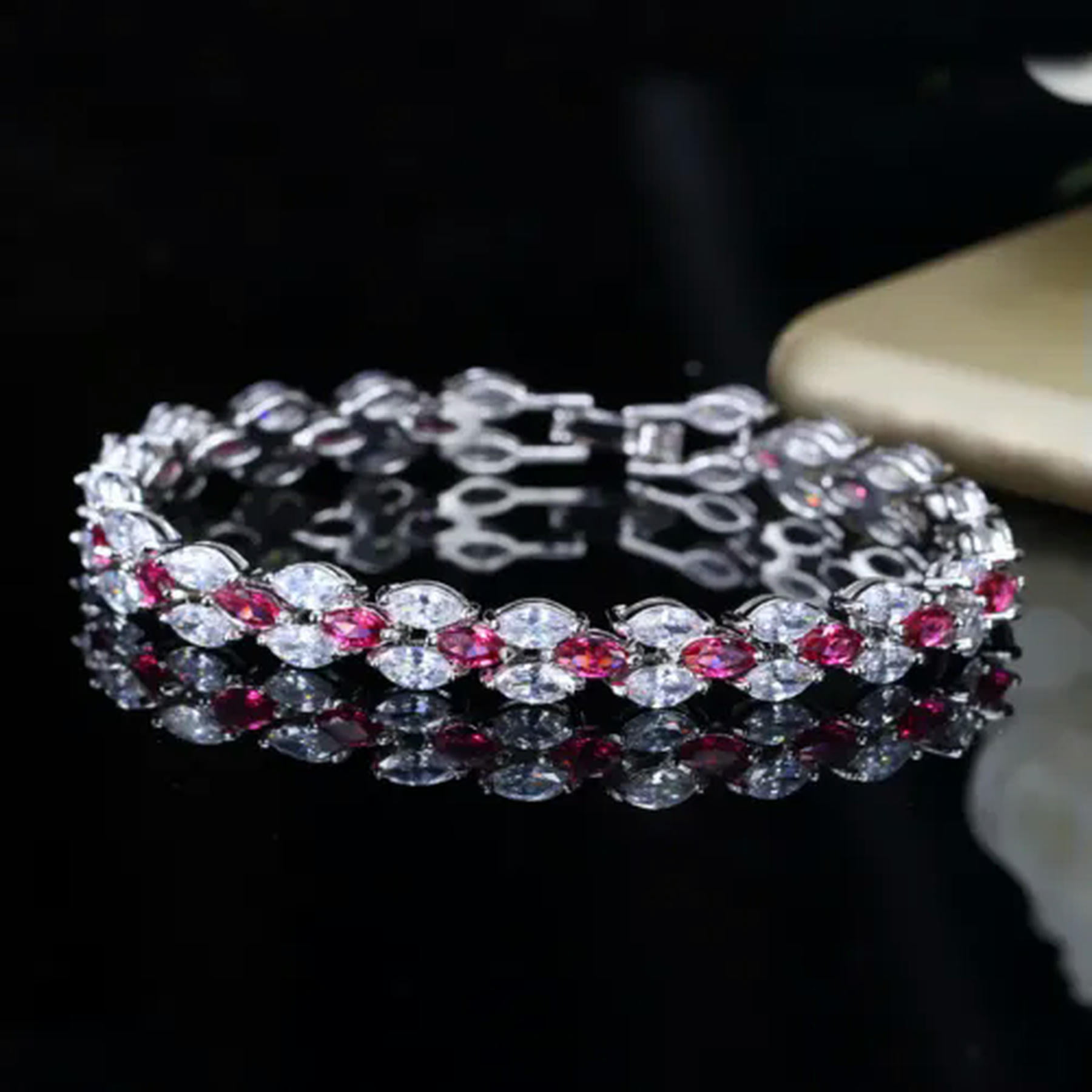 Stunning Cubic Zirconia Blue Chain Bracelet Bridal Wedding Jewelry ...