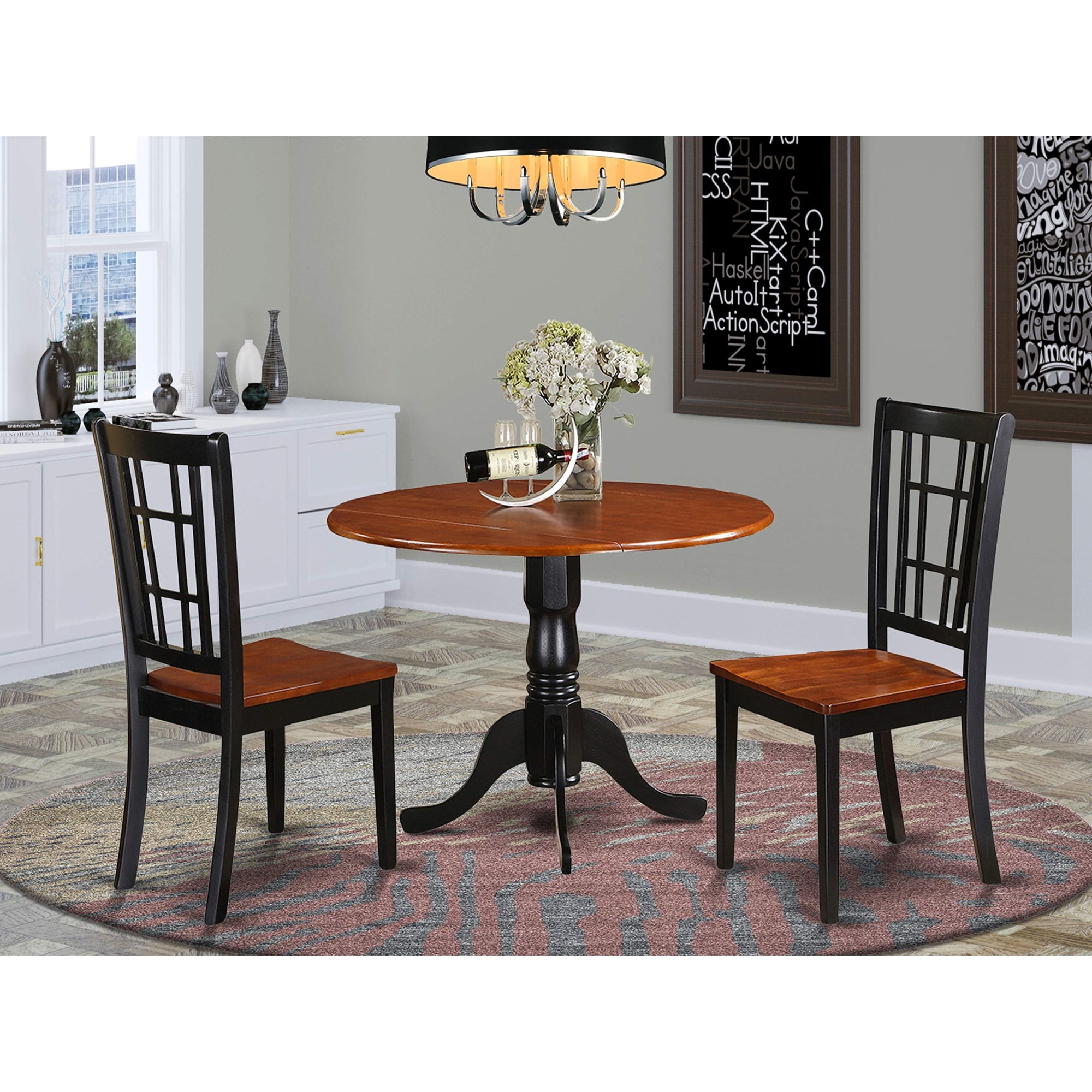 Stunning Drop Leaf Table & Chairs Set | Black & Cherry Finish | 42W X ...