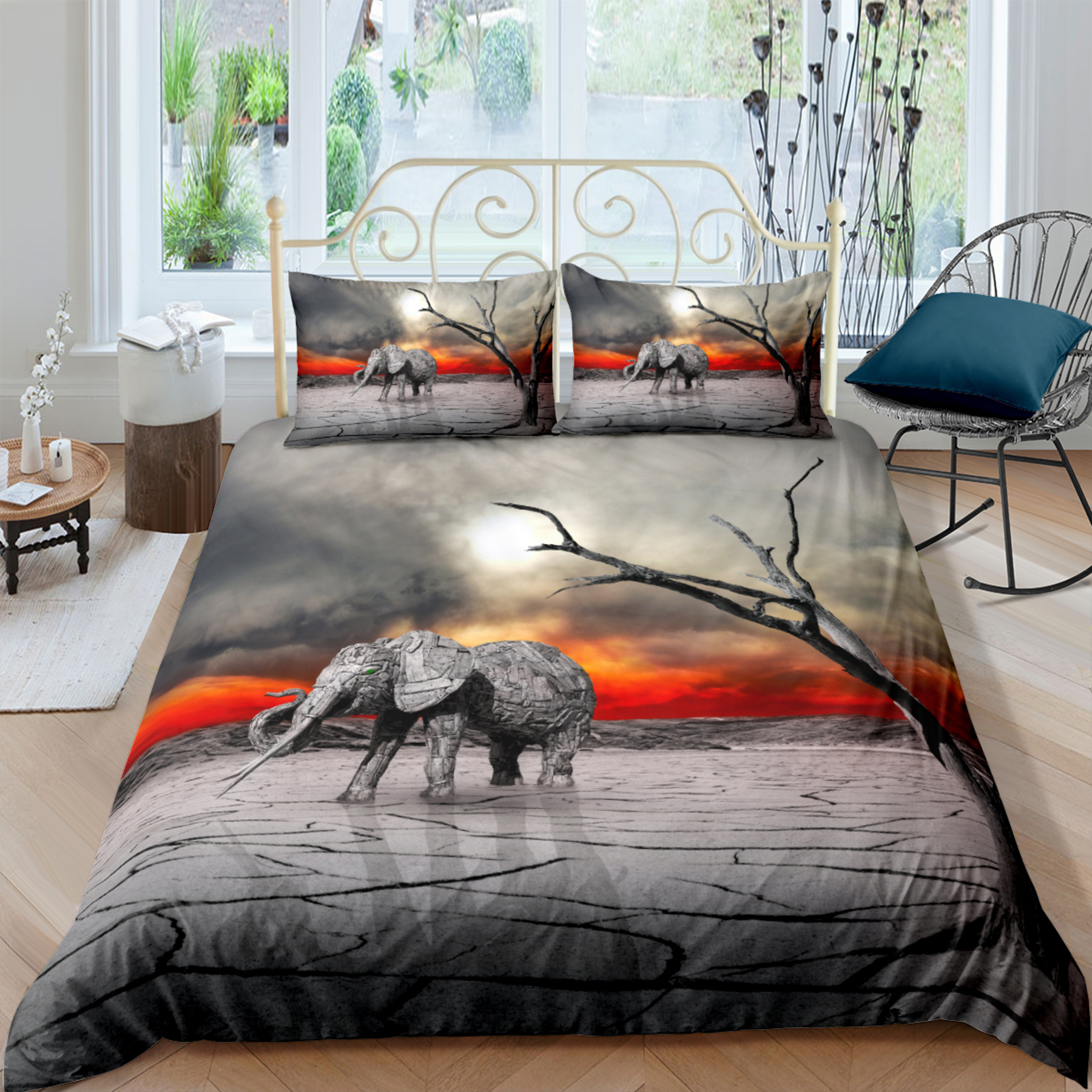 Stunning Elephant Bedding Set Dramatic Sunset & Earth Design Rich ...