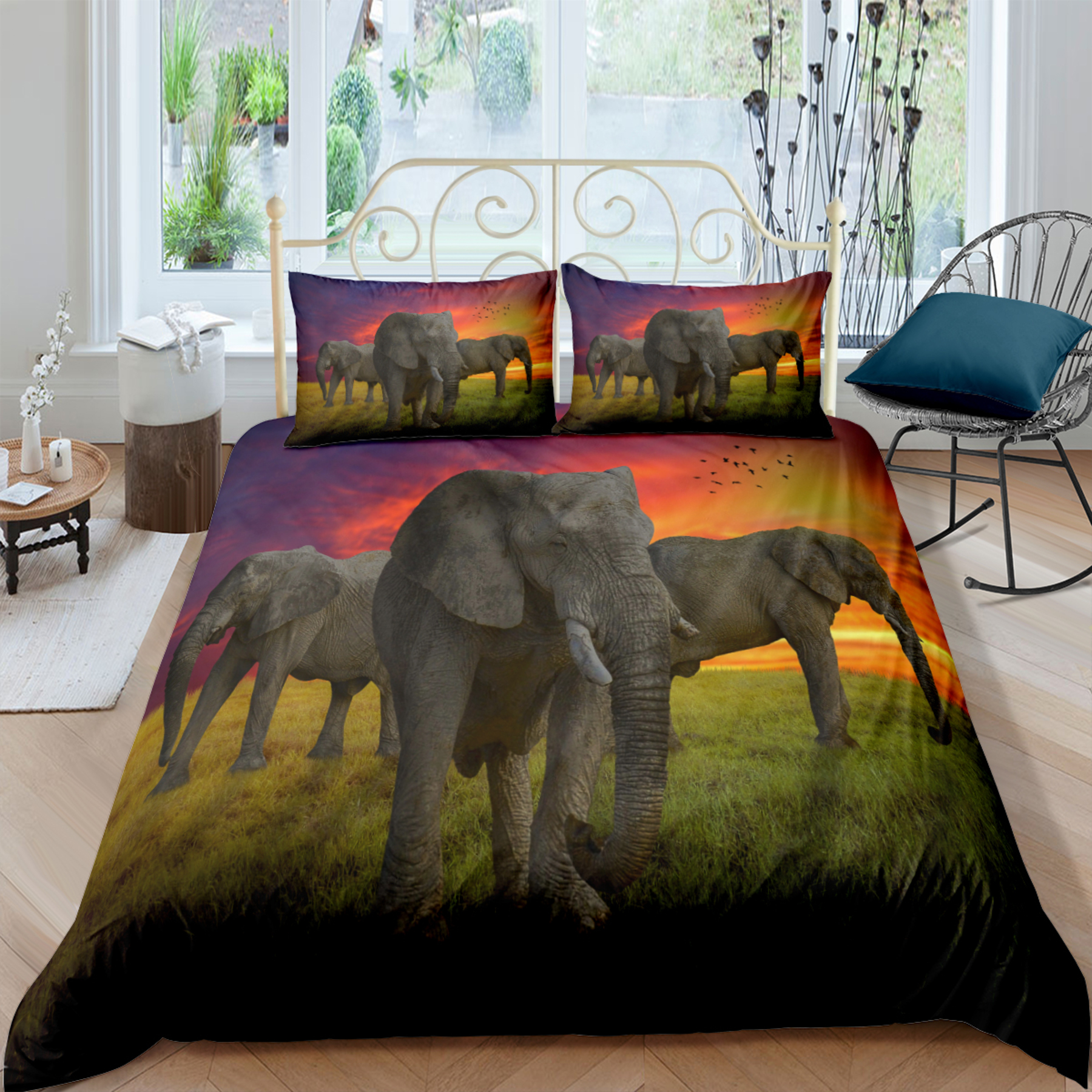Stunning Elephant Bedding Set Vibrant African Sunset Design Realistic ...