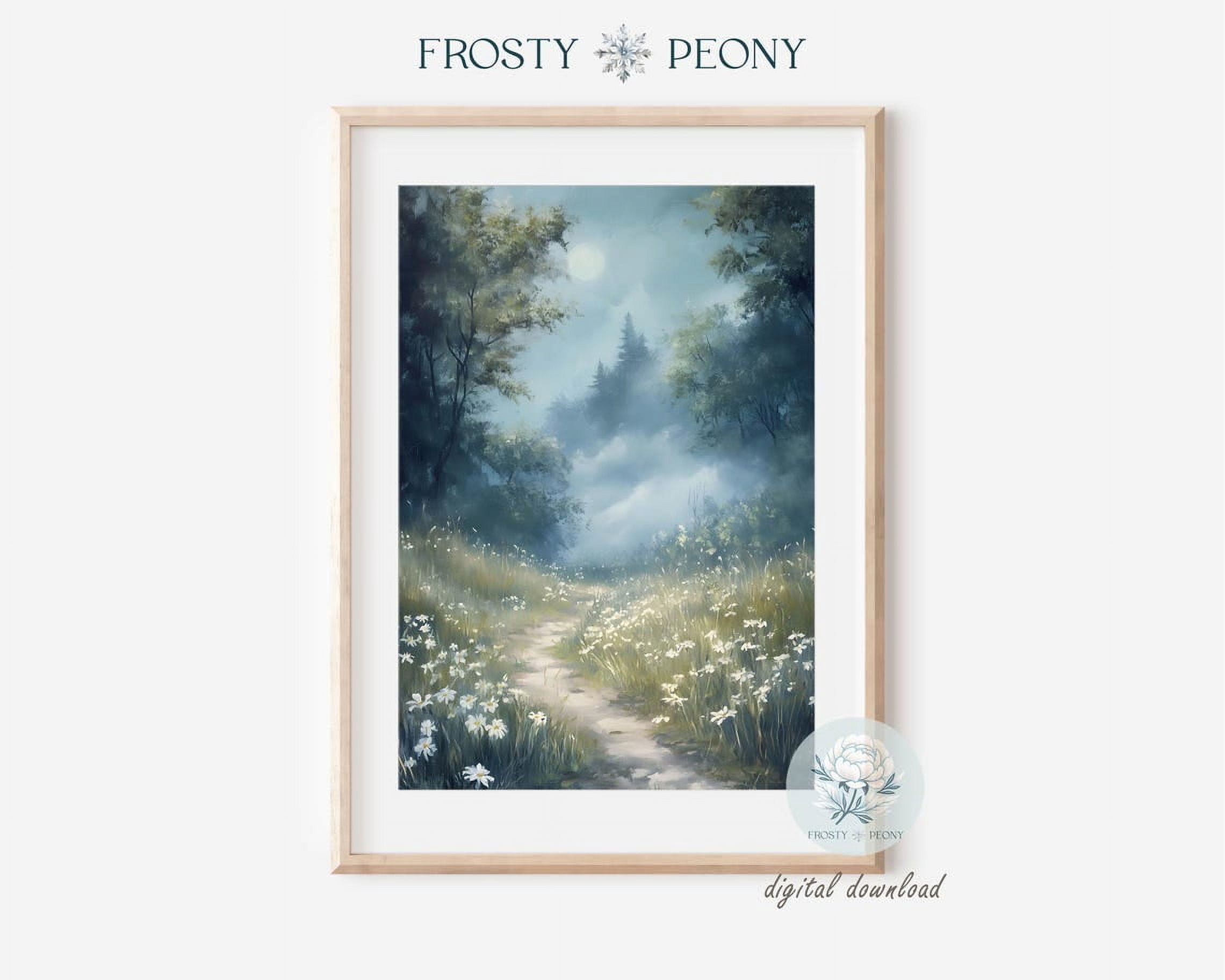 Stunning Foggy Daisy Flower Meadow Art Print, Tranquil Daisy Field Wall ...