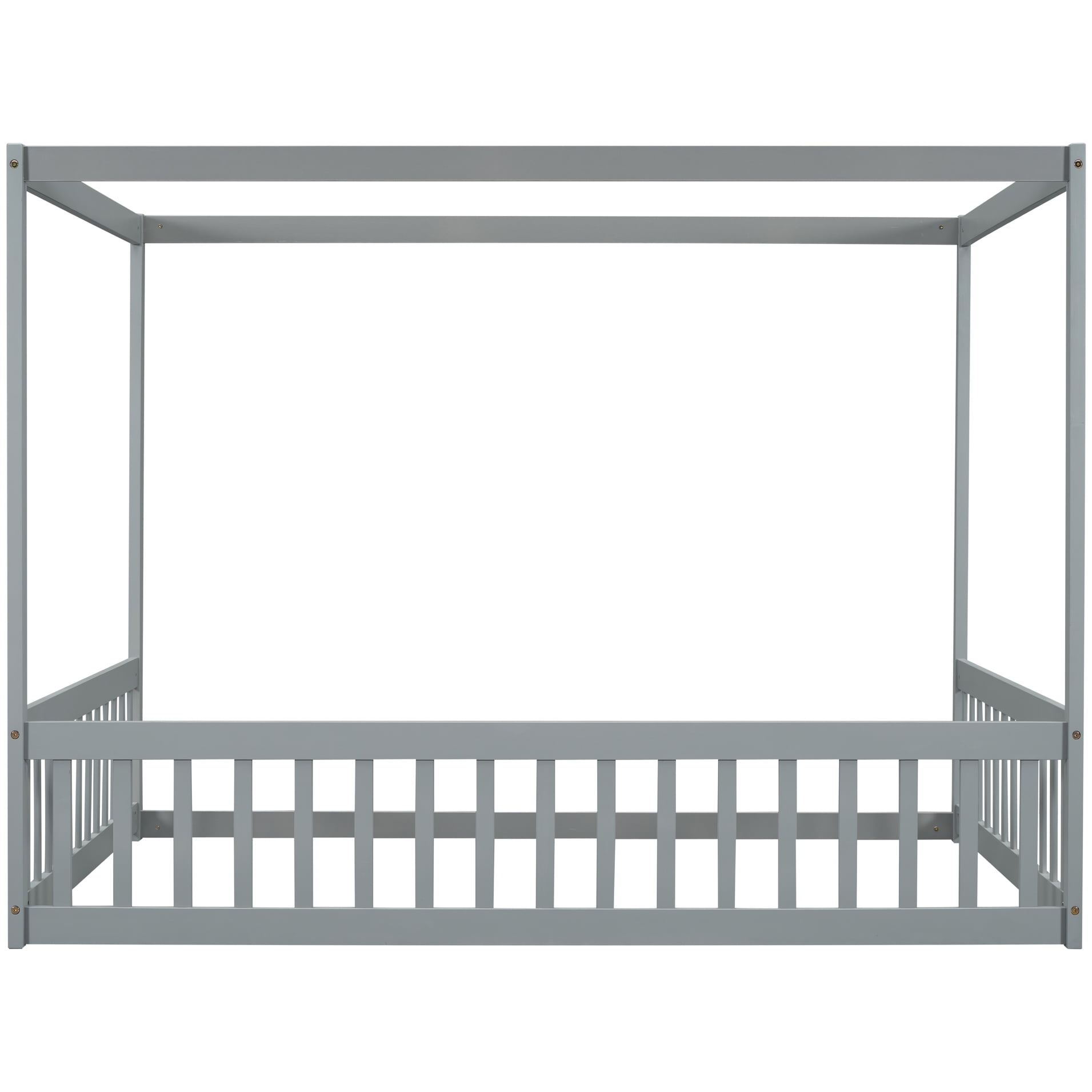 Stunning Grey Canopy Frame Full Size Floor Bed With Safe Guardrails ...