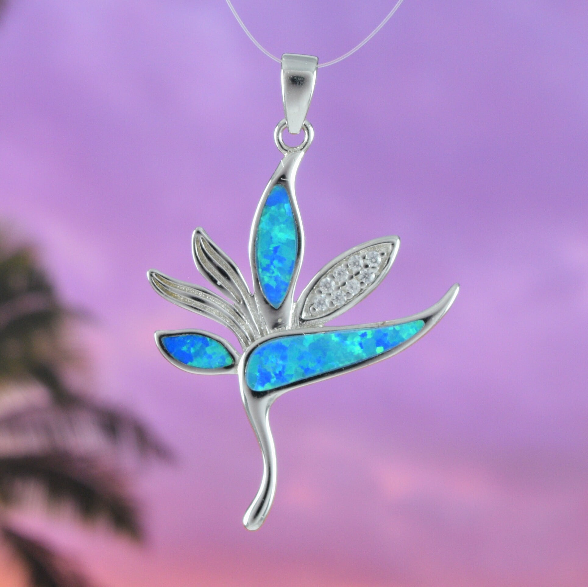 Stunning Hawaiian Blue Opal Bird of Paradise Necklace, Sterling Silver ...