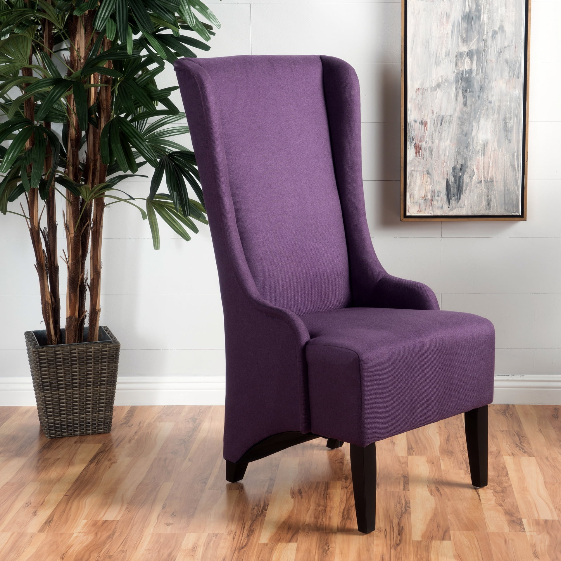 Stunning High Back And Wing Dining Chair, Plum Fabric, Birch Wood ...