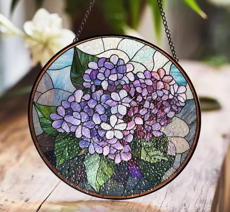 Stunning Lilac Stained Glass Suncatcher, Flower Suncatcher, Floral ...
