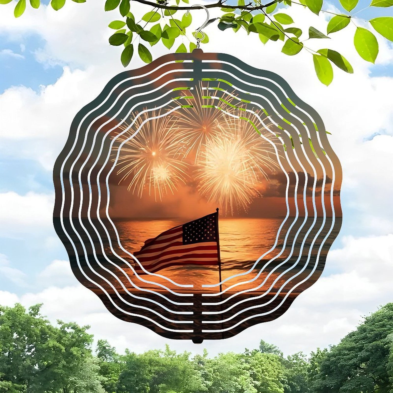 Stunning Metal Hanging Wind Spinner with Concentric Waves Design ...