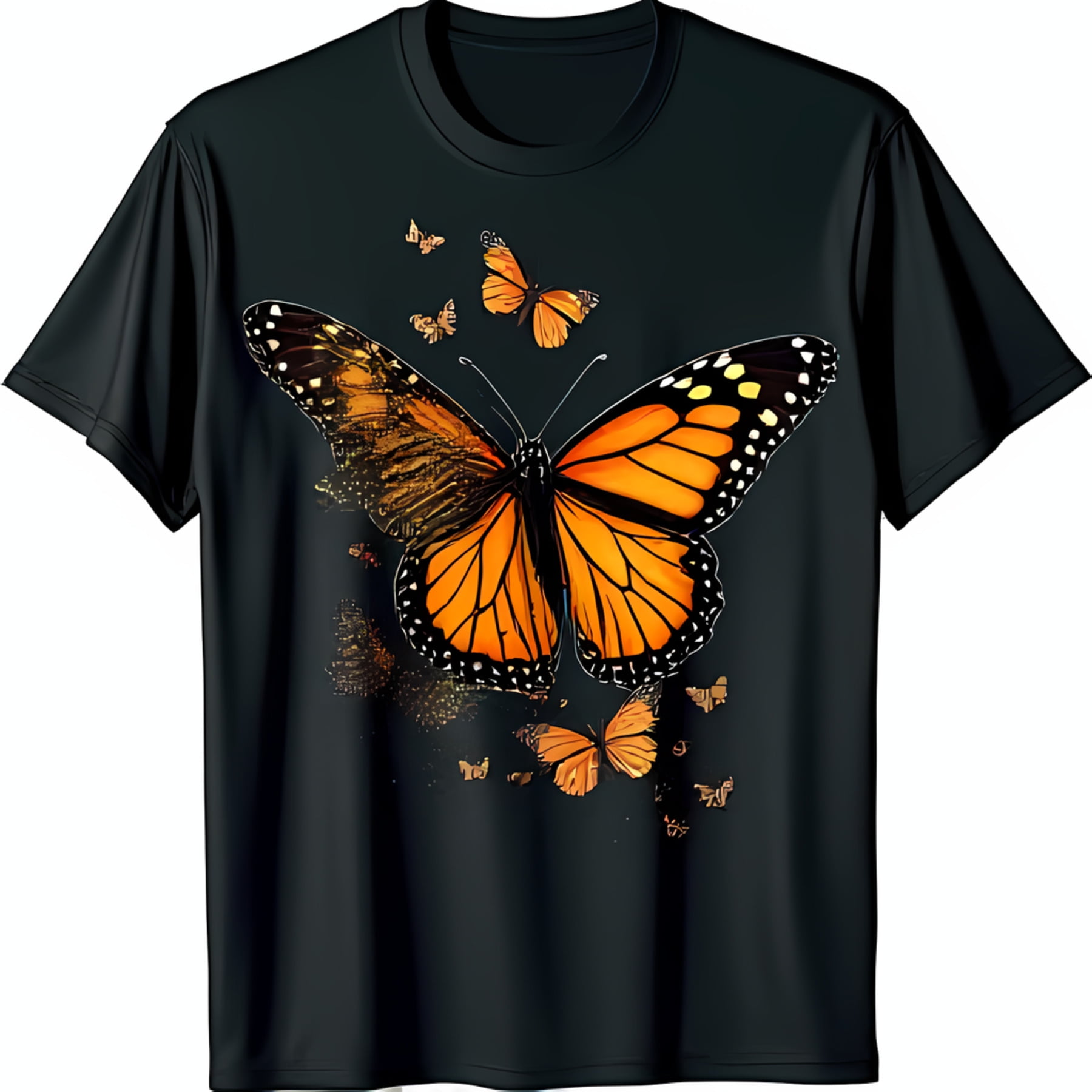 Stunning Monarch Butterfly Graphic T-Shirt on Black Fabric Unique ...
