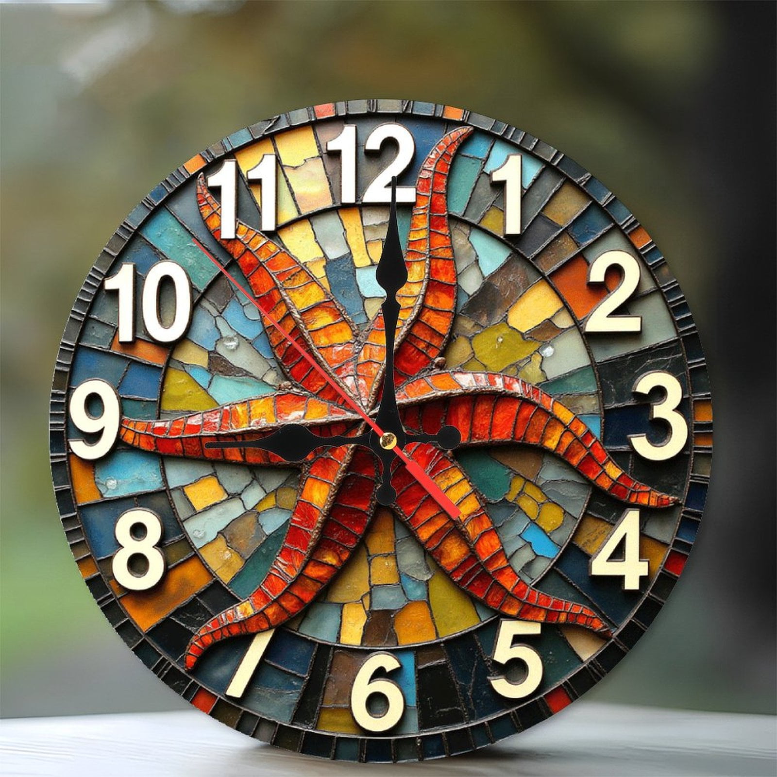Stunning Mosaic Starfish Wall Clock for Home Decor 10-Inch Silent ...