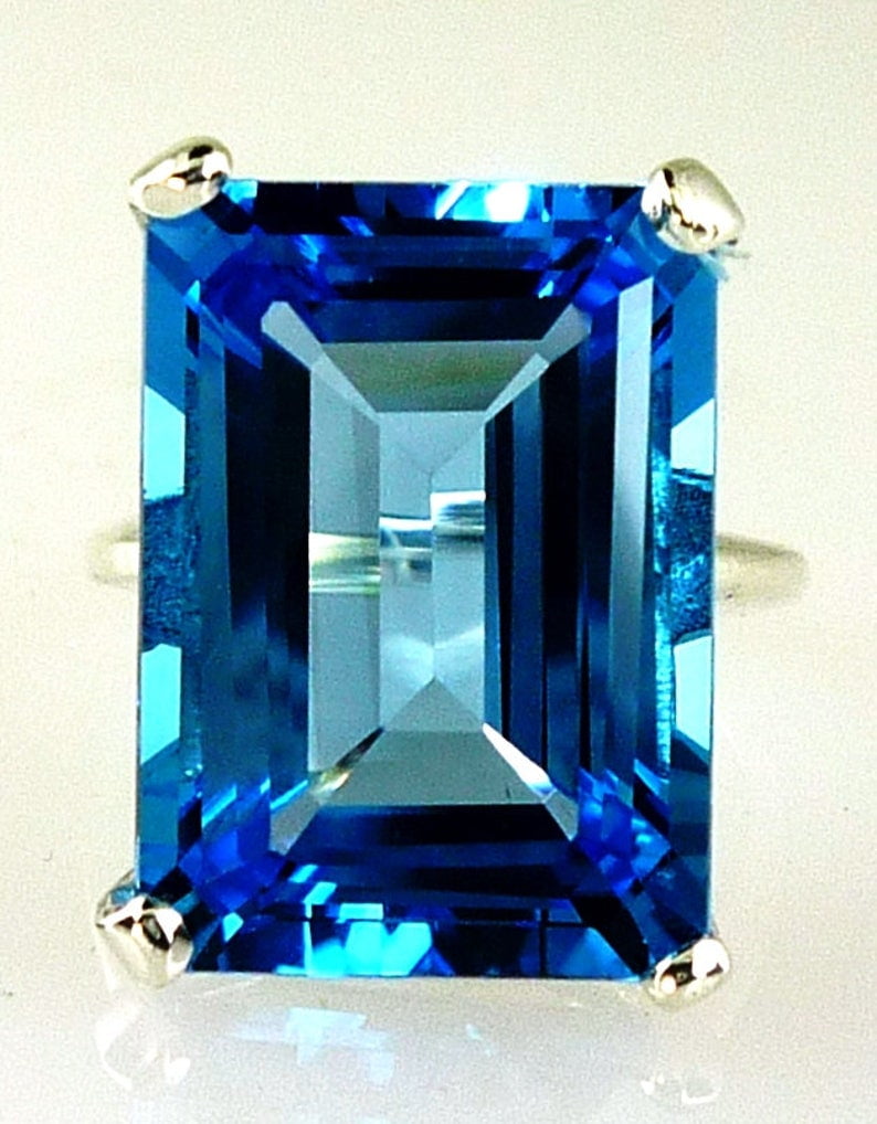 Stunning Natural Large Top Swiss Blue Topaz Emerald-Cut Ring, 13X18MM ...