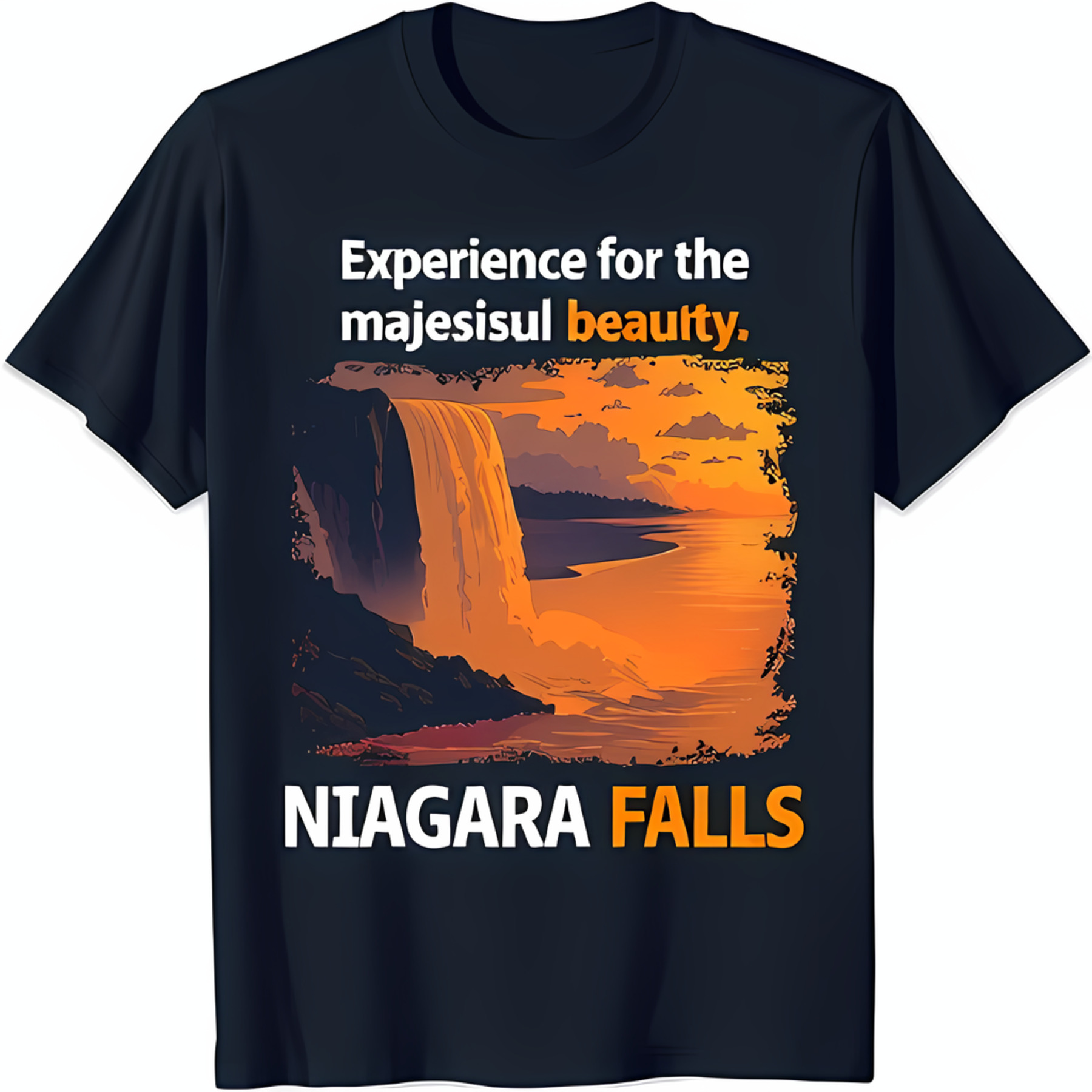 Stunning Niagara Falls Sunset Graphic on Black T-Shirt Majestic Beauty ...