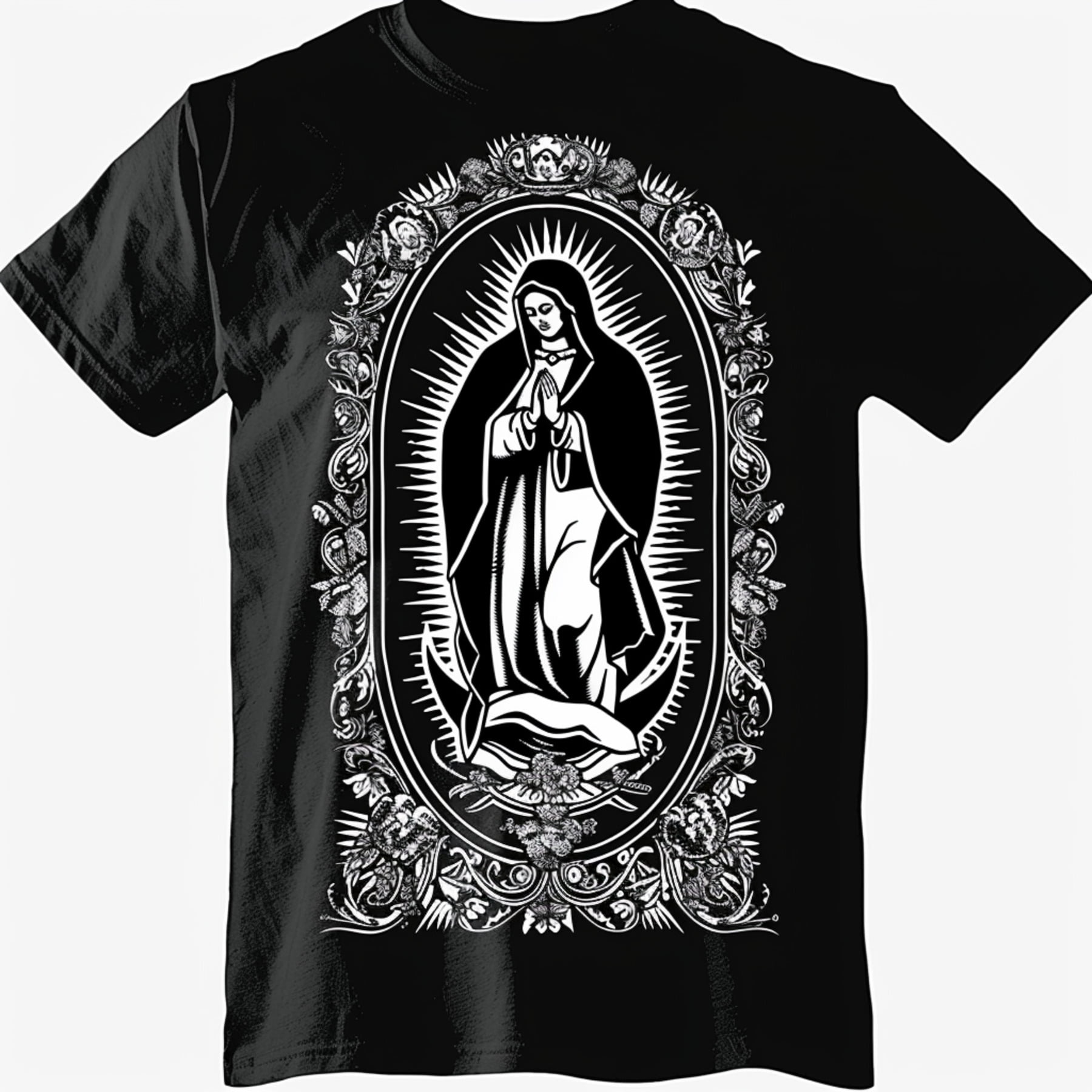 Stunning Our Lady of Guadalupe Gothic Baroque TShirt White Ink Design ...