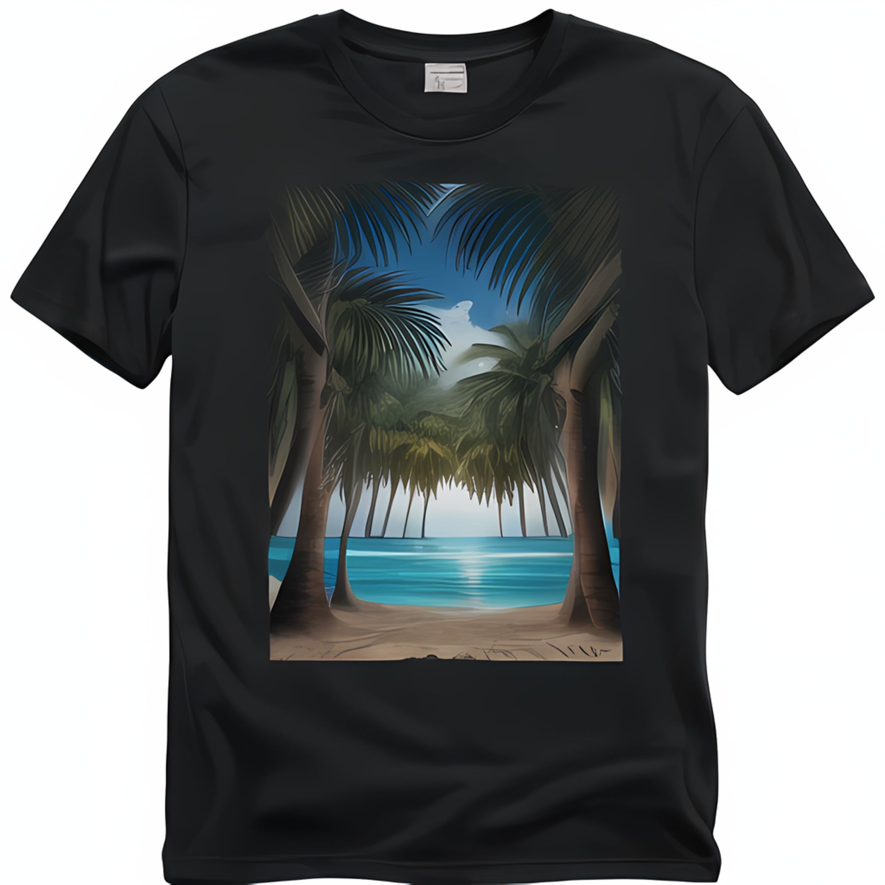 Stunning Palm Trees & Beach Scene T-Shirt Detailed Shading 2D Flat ...