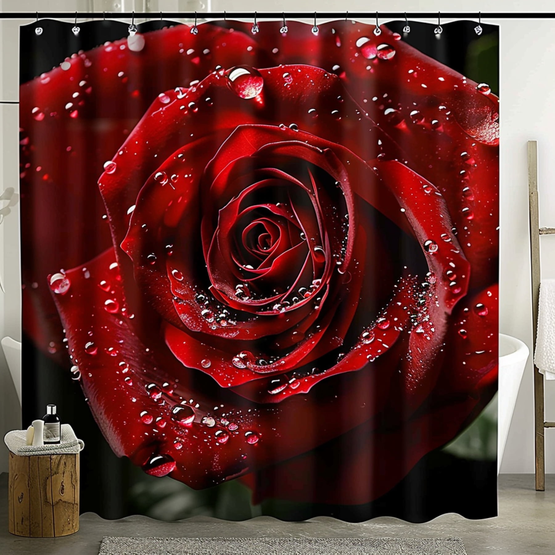 Stunning Red Rose Shower Curtain With Ultra Realistic Water Drops