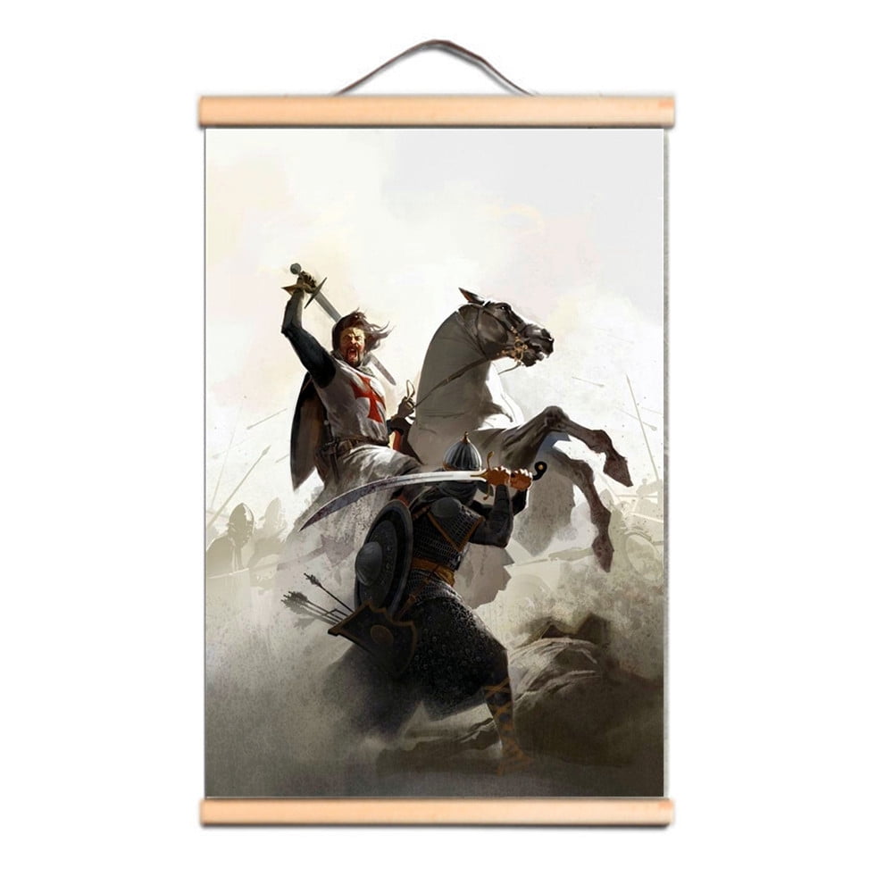 Here's a Stunning Scroll Painting of a Templar Knight, Vintage Canvas ...