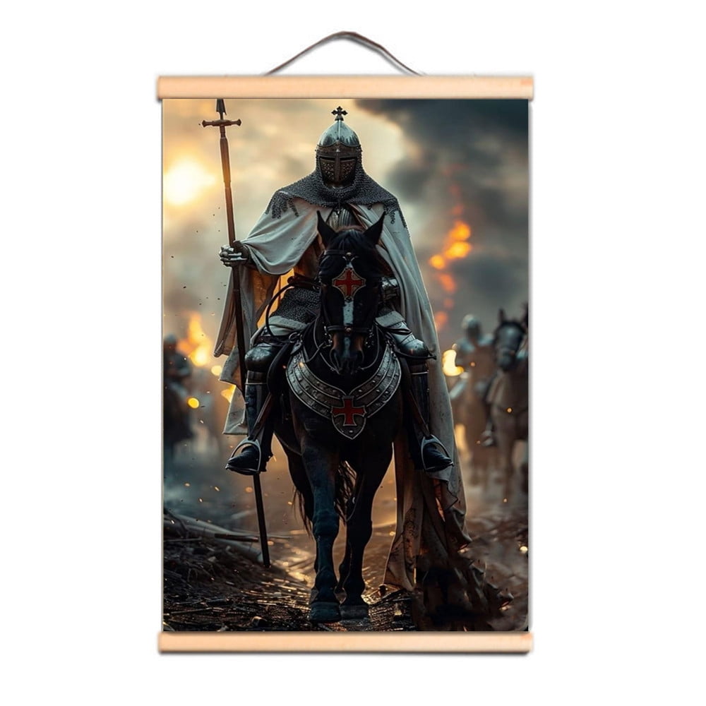 Here's a Stunning Scroll Painting of a Templar Knight, Vintage Canvas Print Artwork Medieval ...
