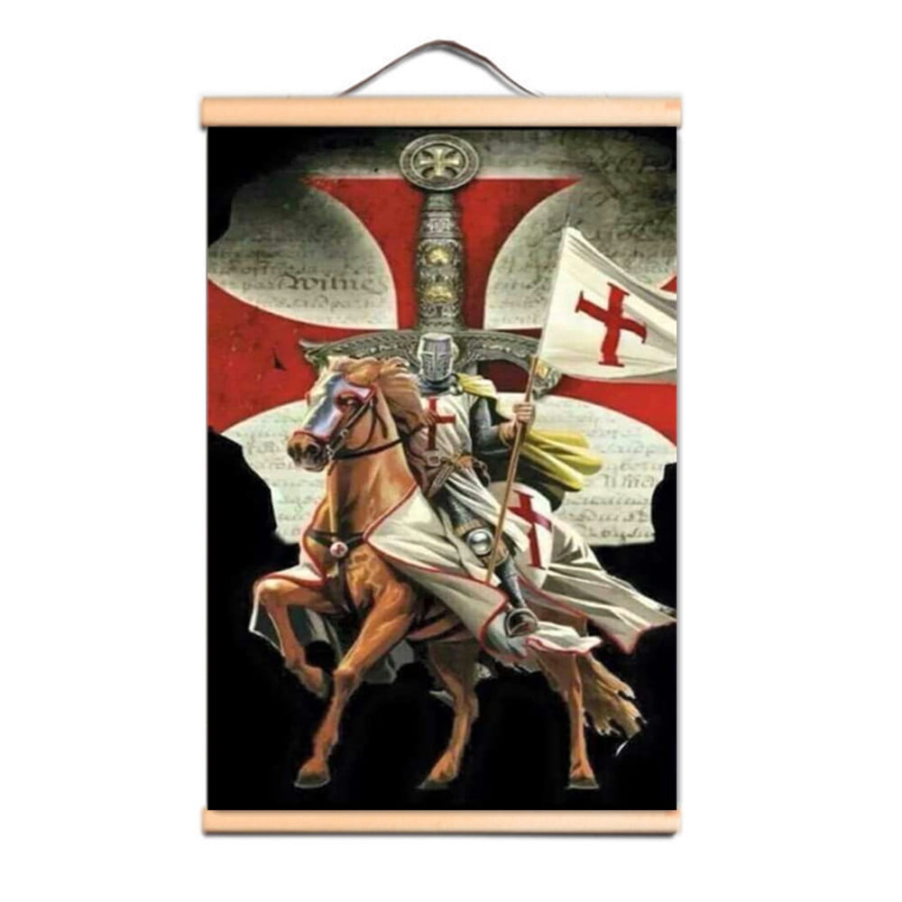 Here's a Stunning Scroll Painting of a Templar Knight, Vintage Canvas ...