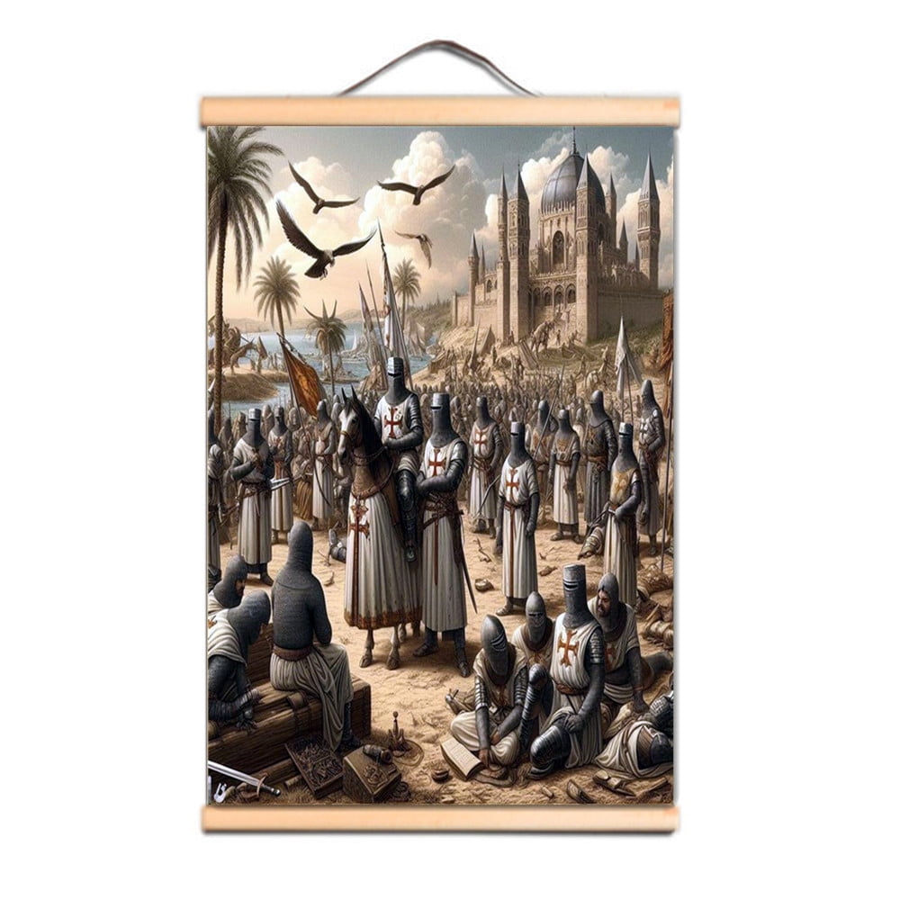 Here's a Stunning Scroll Painting of a Templar Knight, Vintage Canvas ...