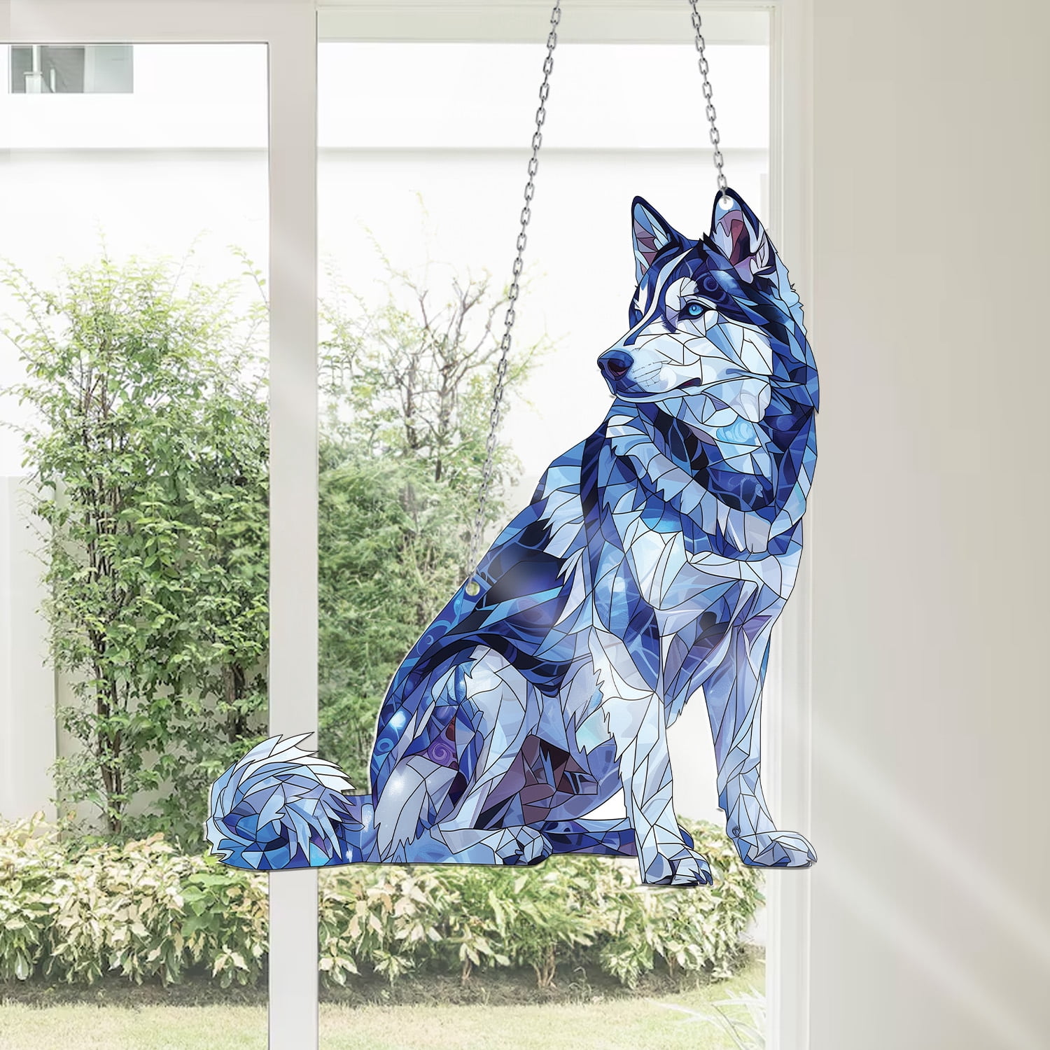 Stunning Siberian Husky Stained Glass Window Hanging - Vivid Blue ...