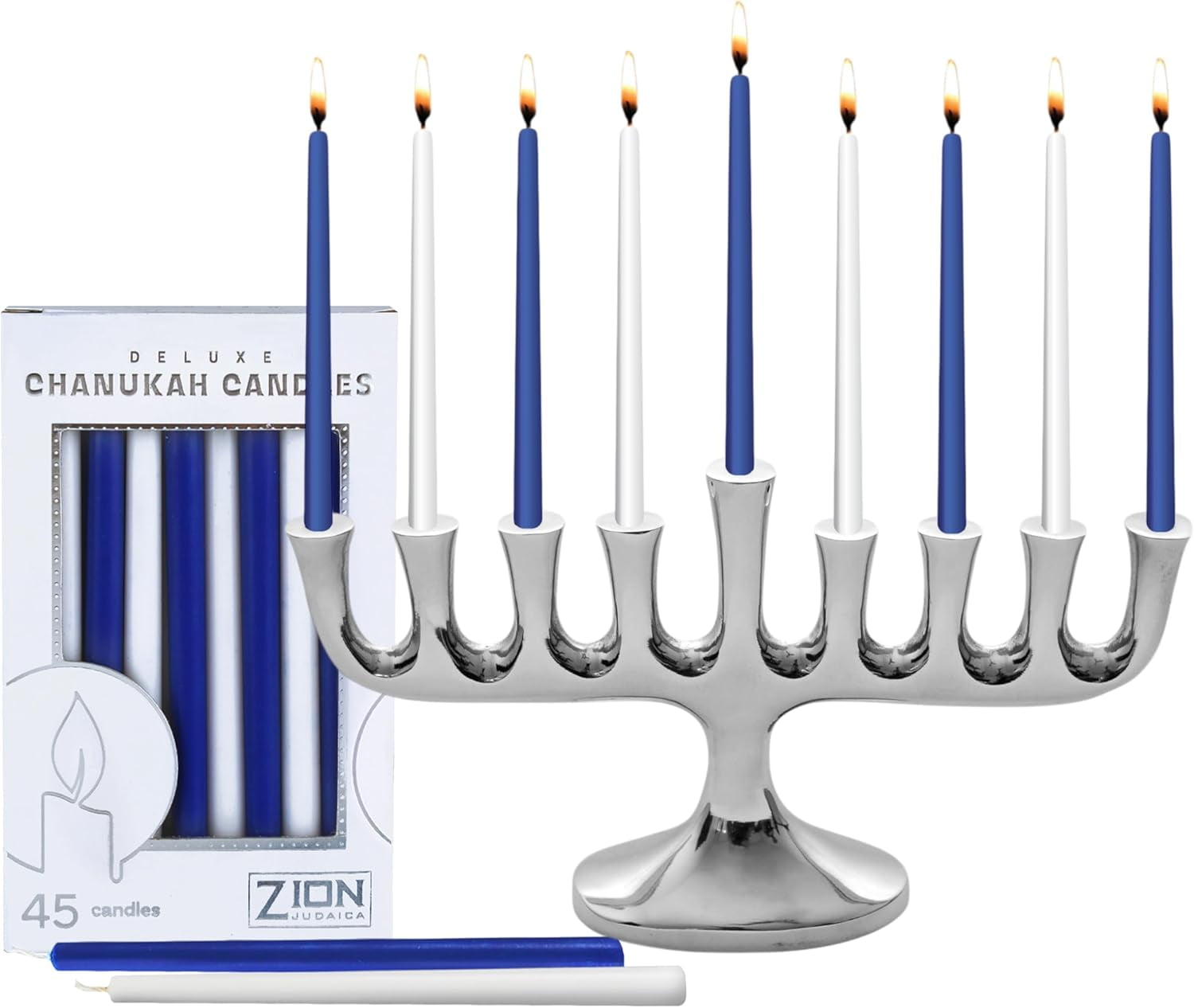 Zion Judaica Stunning Sleek Modern Menorah & Hanukah Candle Set Elegant ...