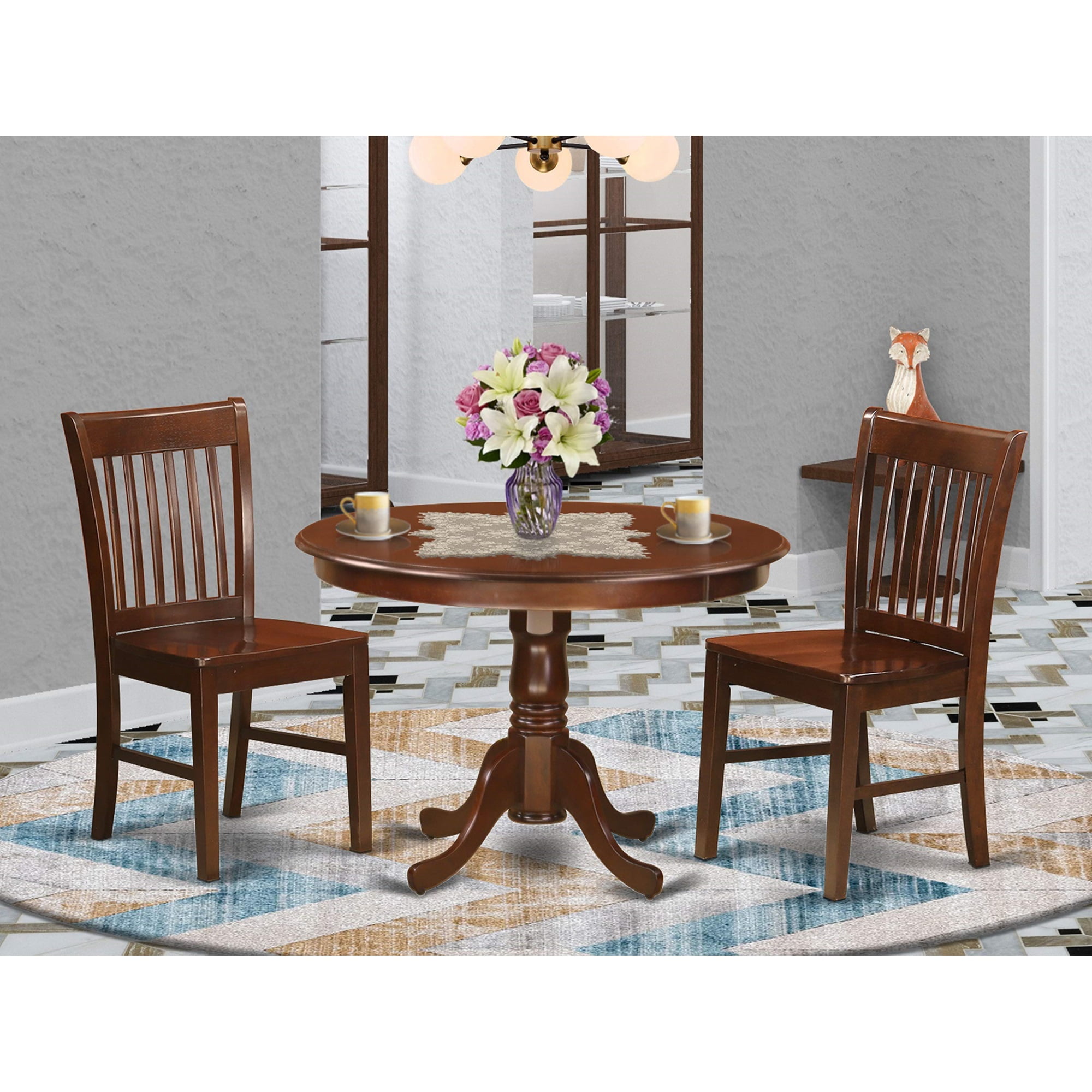 Stunning Small Dinette Set with Round Table & 2 Chairs in Mahogany ...