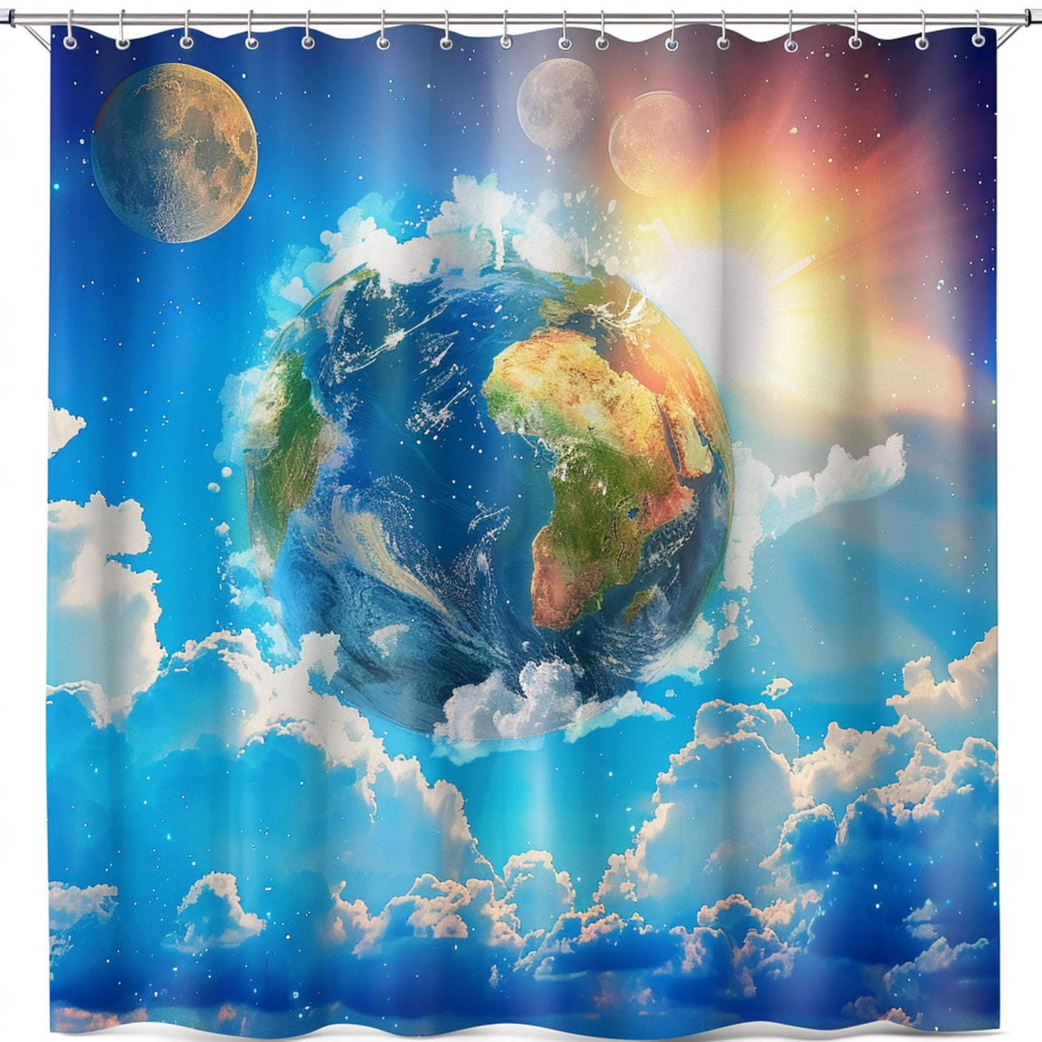 Stunning Space-themed Shower Curtain Set with Earth Sun Moon and ...