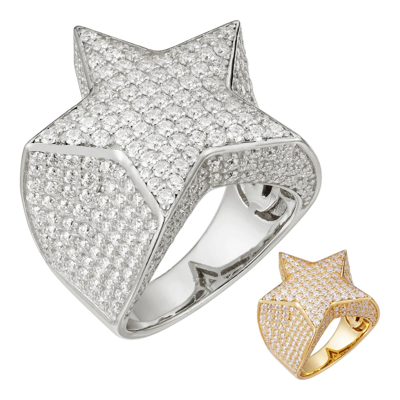 Stunning Star-Shaped Iced-Out Statement Ring – 14K Yellow Gold Vermeil ...