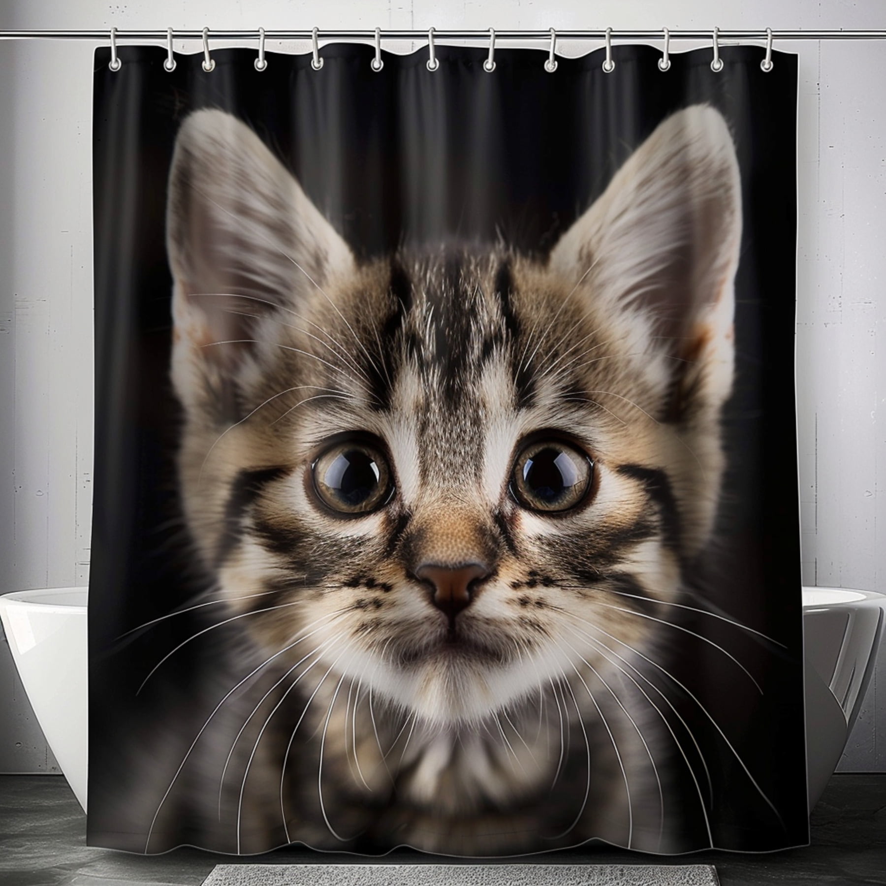 Stunning Striped Kitten Bathroom Decor Set Shower Curtain And Tiles High