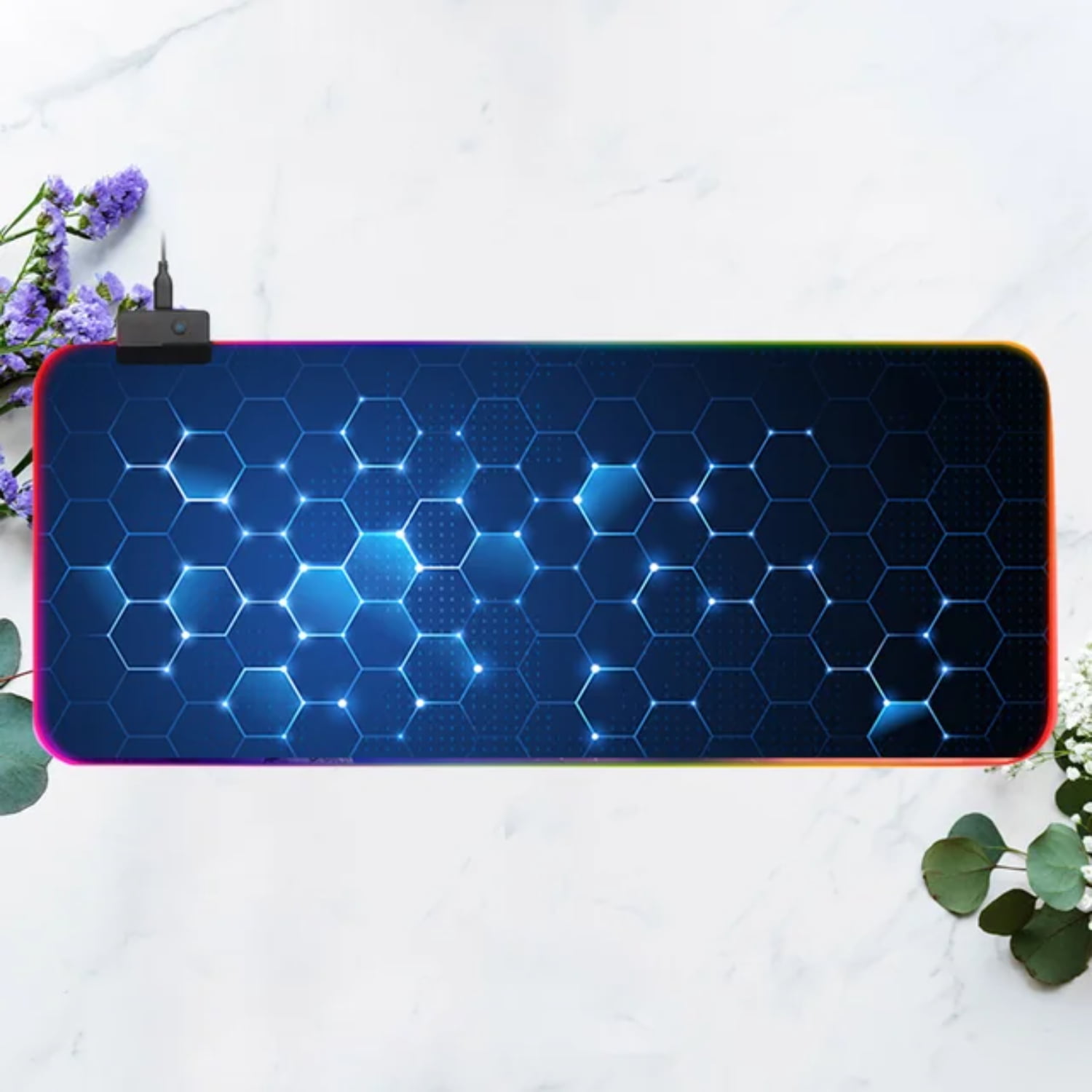 Stylish Honeycomb Pattern RGB Gamer Mouse Pad and Keyboard Pad ...