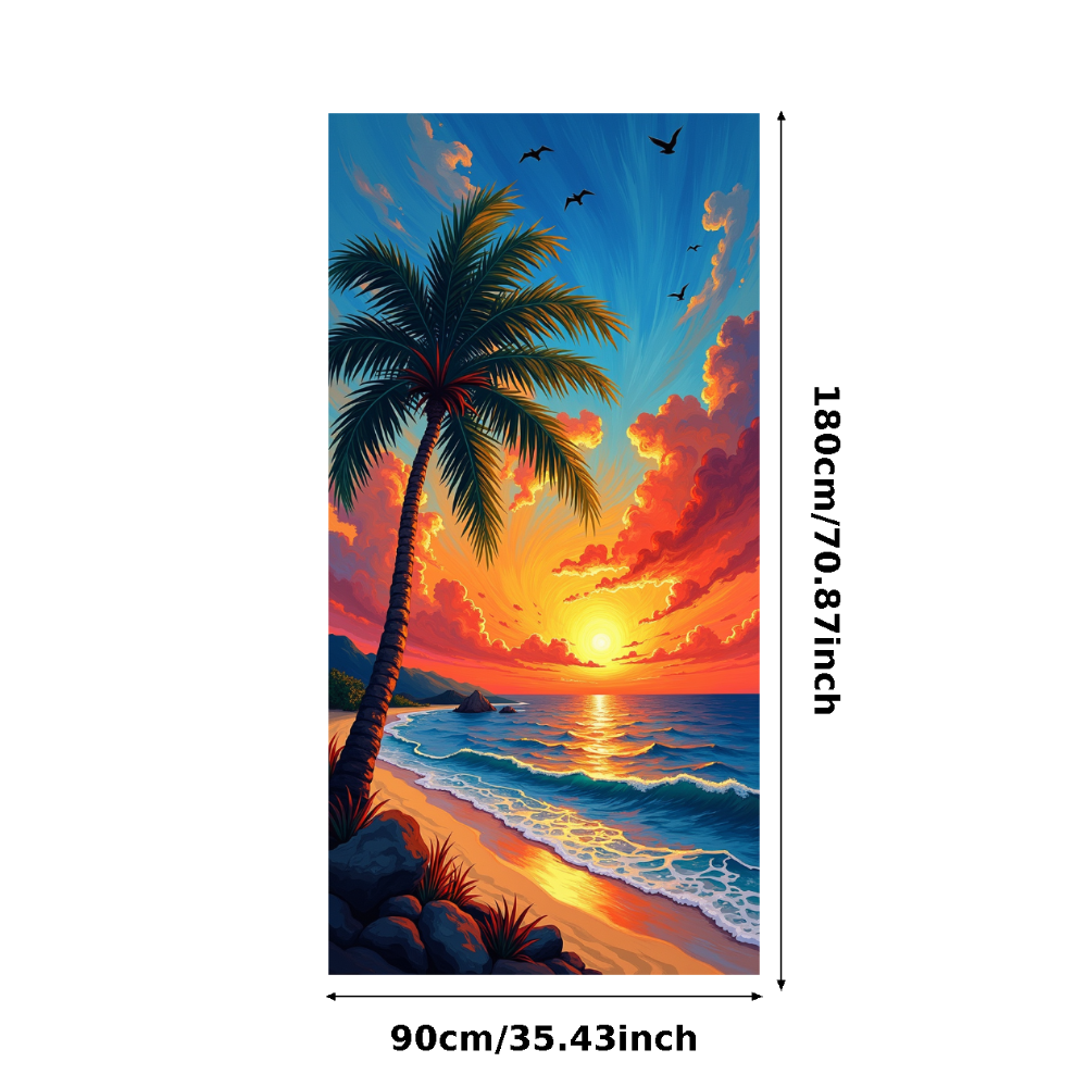 Stunning Tropical Beach Sunset Banner with Palm Tree and Flying Birds ...