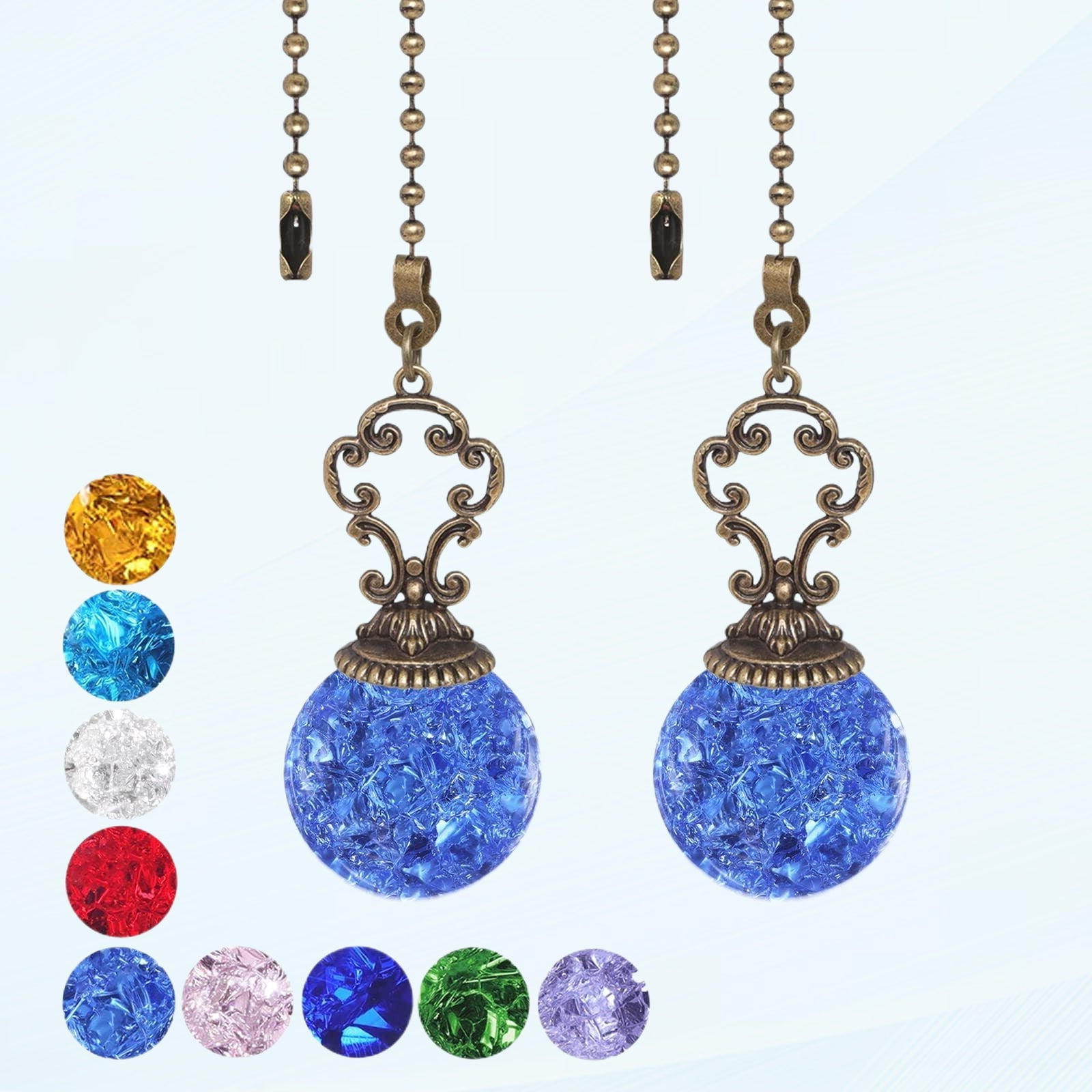 Stunning Vintage Light Blue Crystal Ball Crystal Ceiling Fan Pull Chain ...