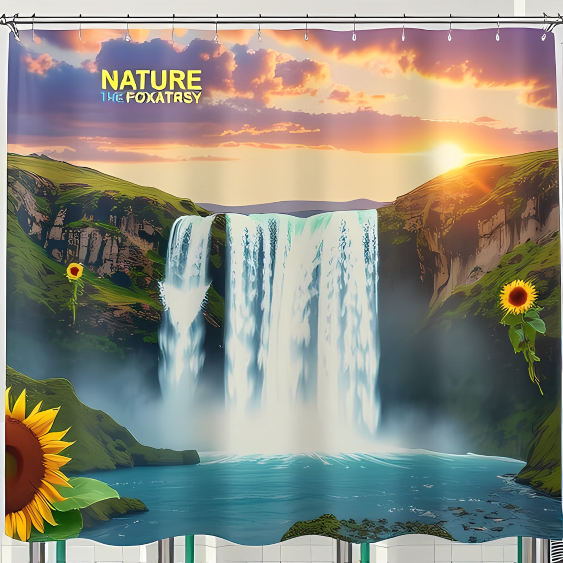 Stunning Waterfall Shower Curtain - Green Valley & Serene Lake Design ...
