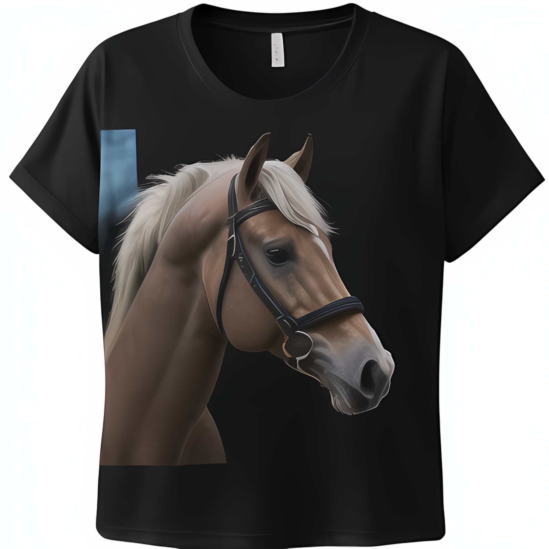 Stunning White Maned Horse Half Body Portrait on Black T-Shirt Artgerm & Krenz Cushart Style ...