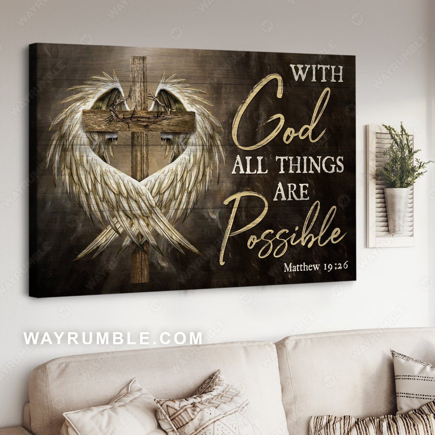 Stunning Wings, Wooden Cross, Crown Of Thorn, With God All Things Are ...