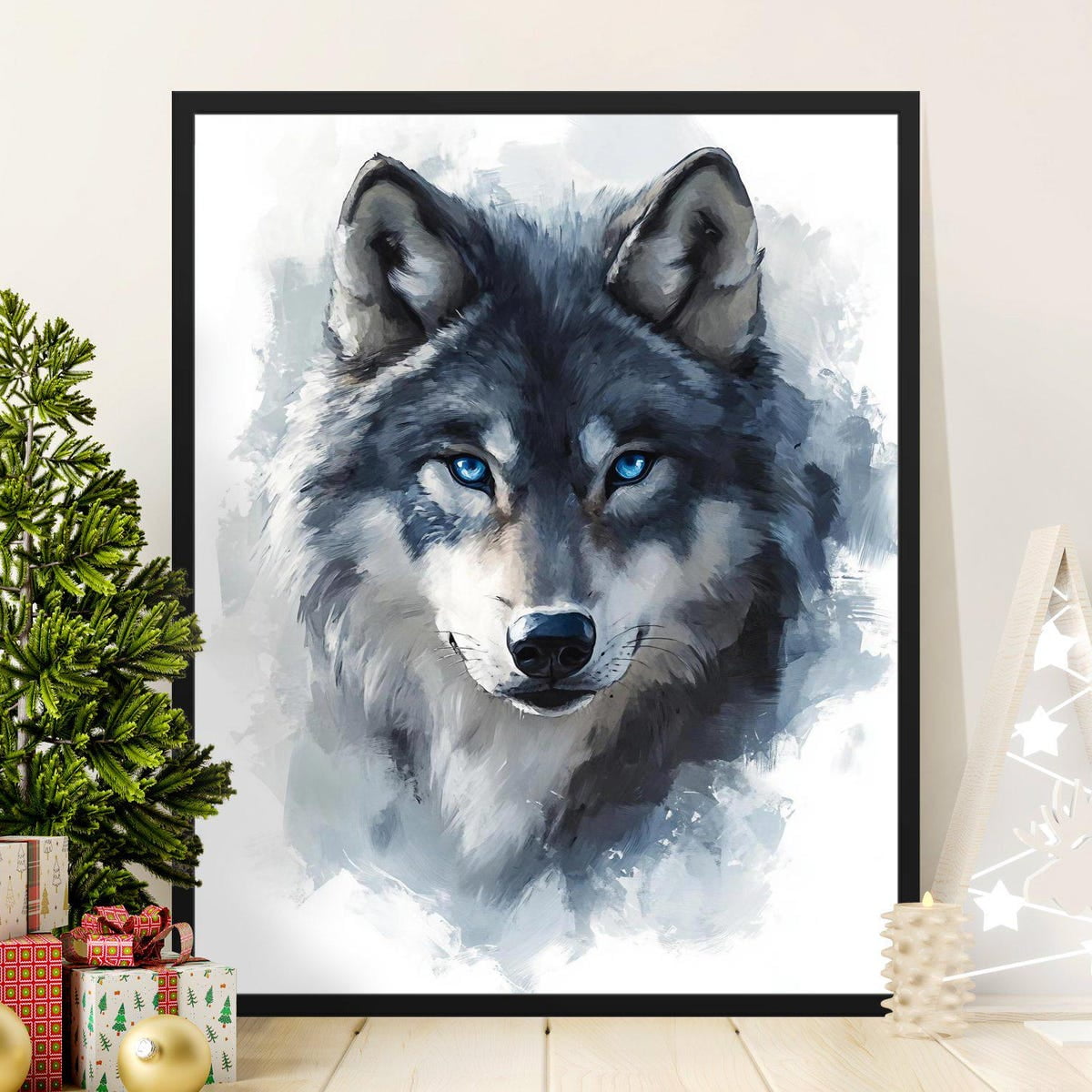 Stunning Wolf Art Poster, Blue Eyed Wolf Wall Art, Animal Lover Gift, Wildlife Decor, Elegant ...