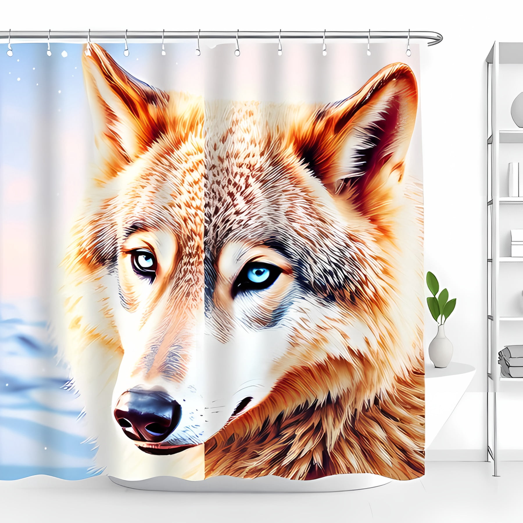 Stunning Wolf Face Shower Curtain - Vibrant Painterly Design for a ...