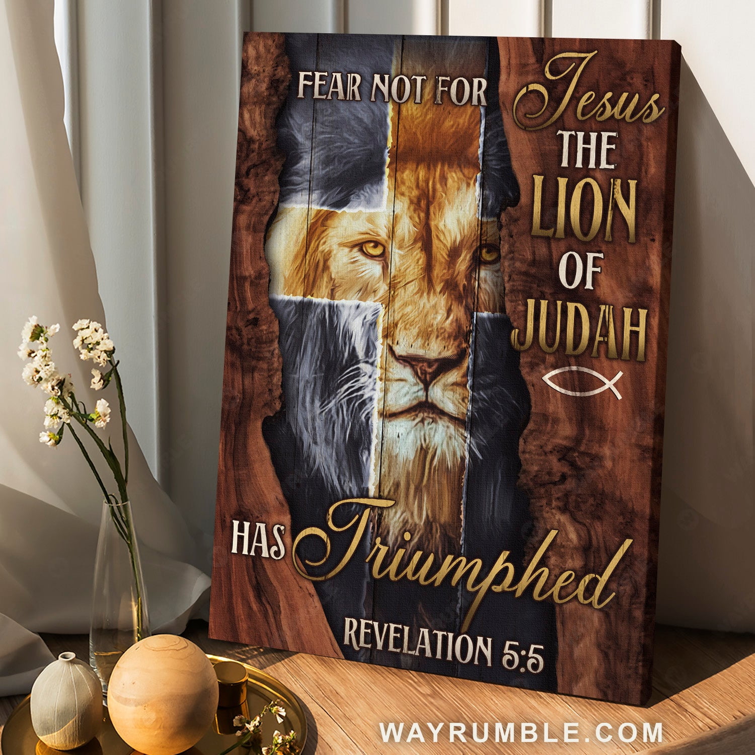Stunning lion, Wooden frame, Pretty cross, Fear not for Jesus - Jesus ...