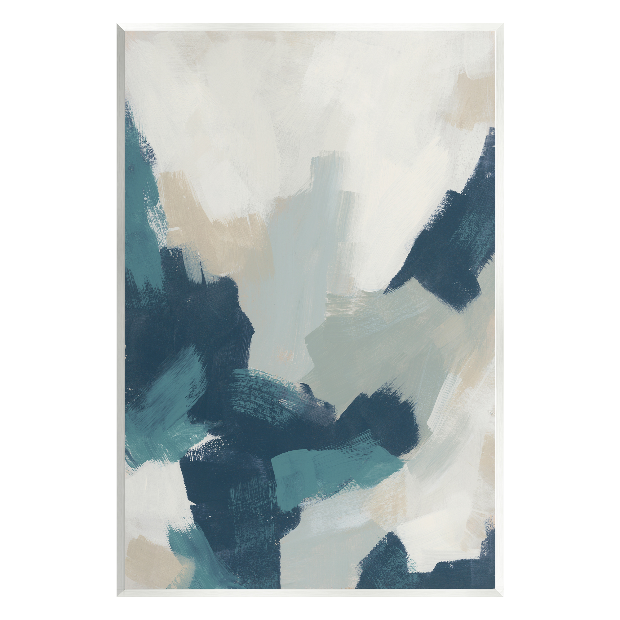 Stupell Abstract Blue & Cream Brush Strokes Abstract Painting Wall ...