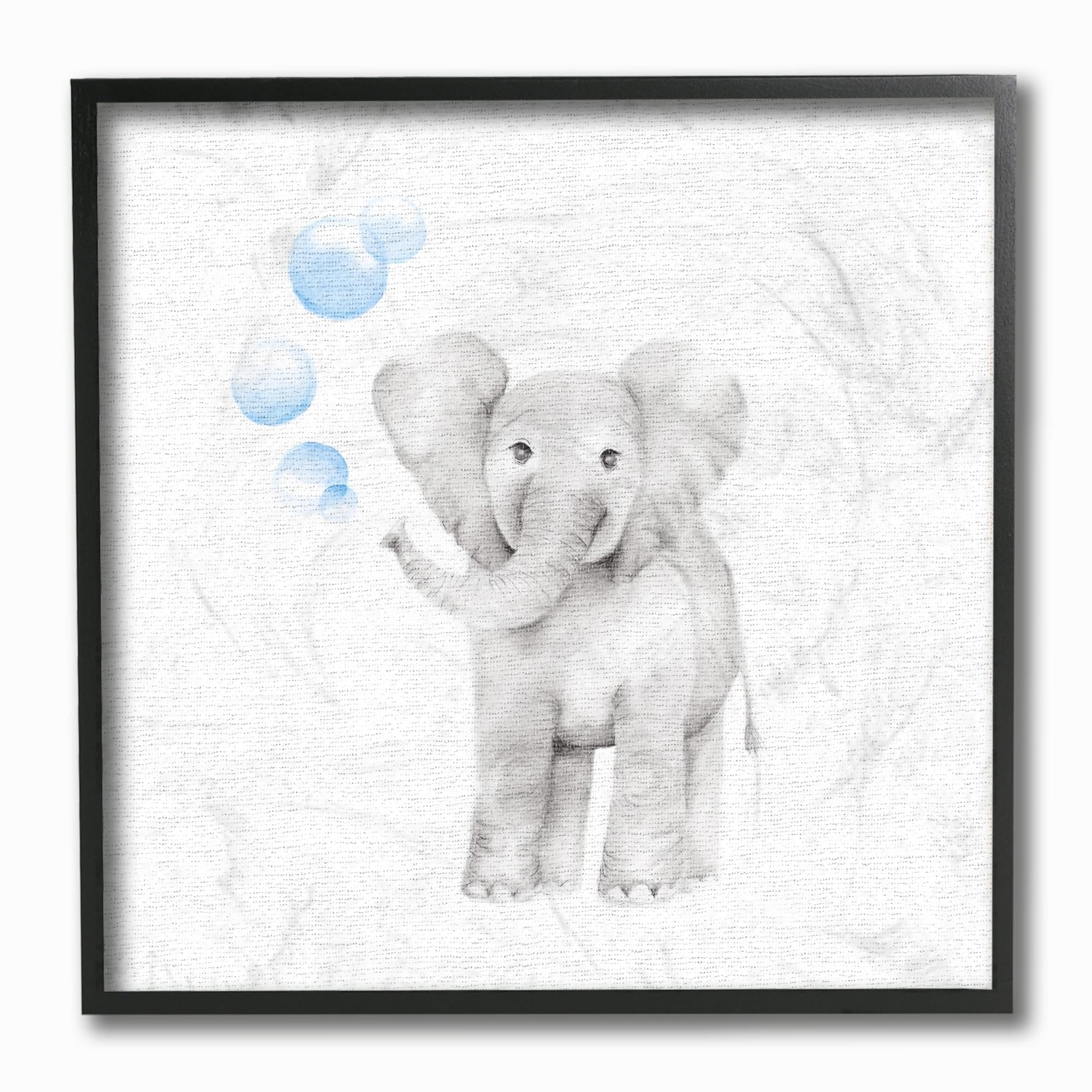 Stupell Baby Elephant Blue Bubbles Linen Look Framed Giclee Texture Art ...